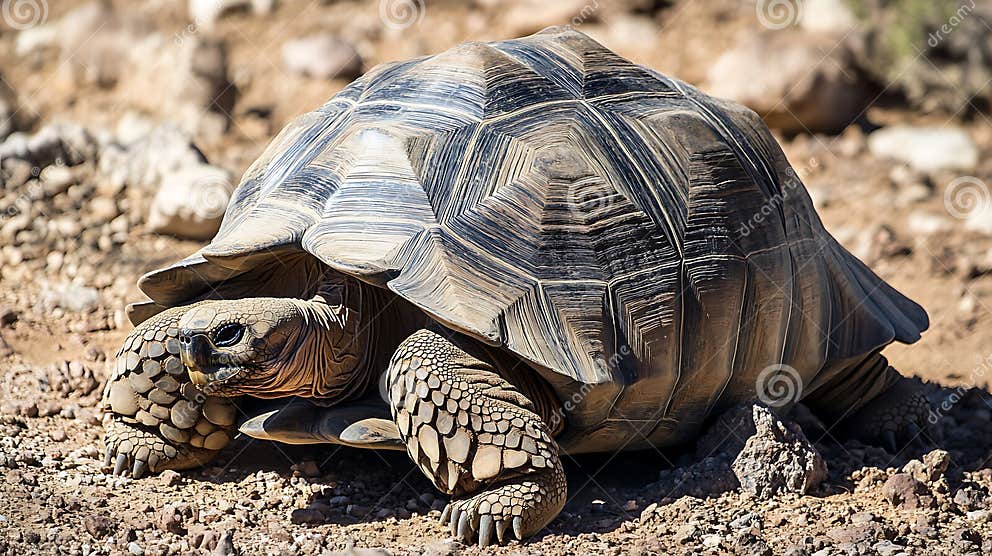A Giant Tortoise with a Shell Featuring a Complex Stock Illustration ...