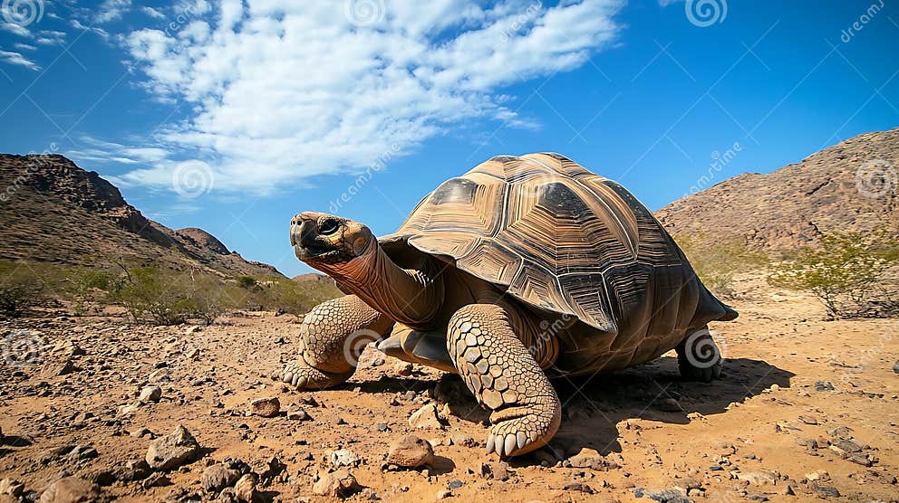 A Giant Tortoise with a Shell Featuring a Complex Stock Illustration ...
