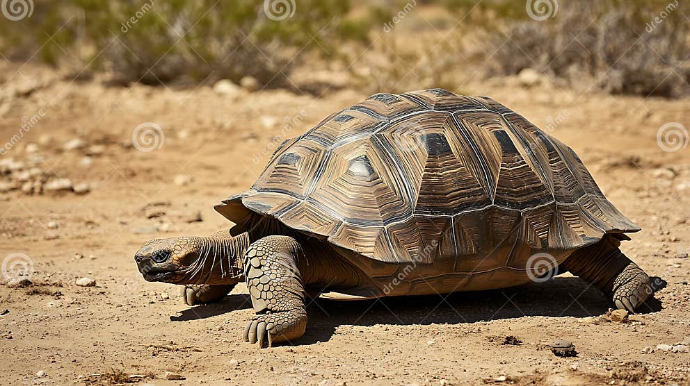 A Giant Tortoise with a Shell Featuring a Complex Stock Illustration ...