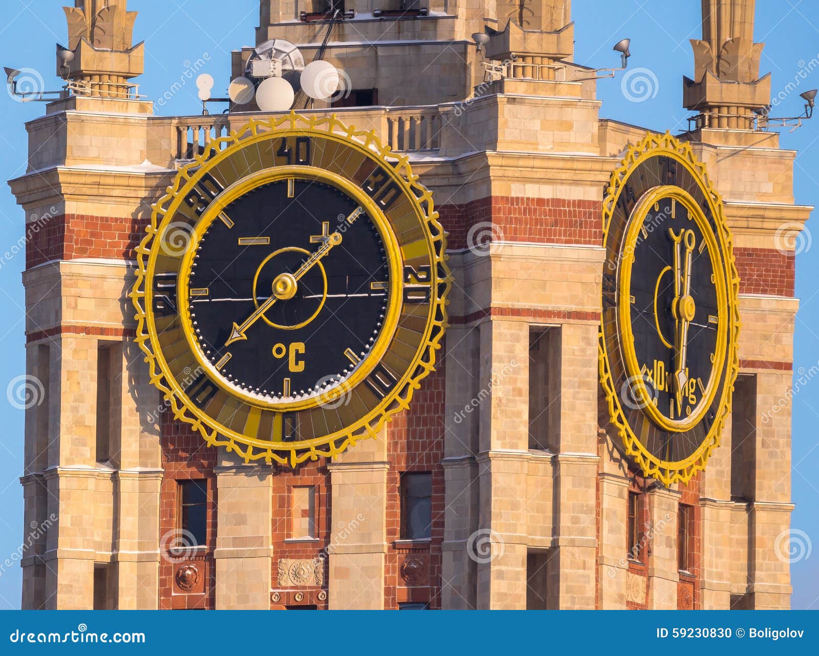 Giant Tower Clocks of Moscow State University Stock Photo - Image of ...