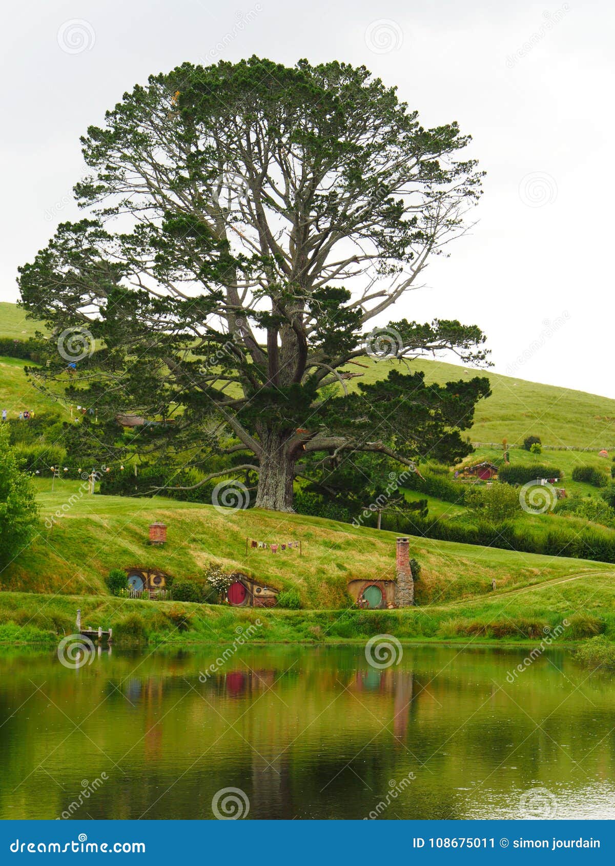 Hobbit town stock image. Image of lake, giant, tree - 108675011