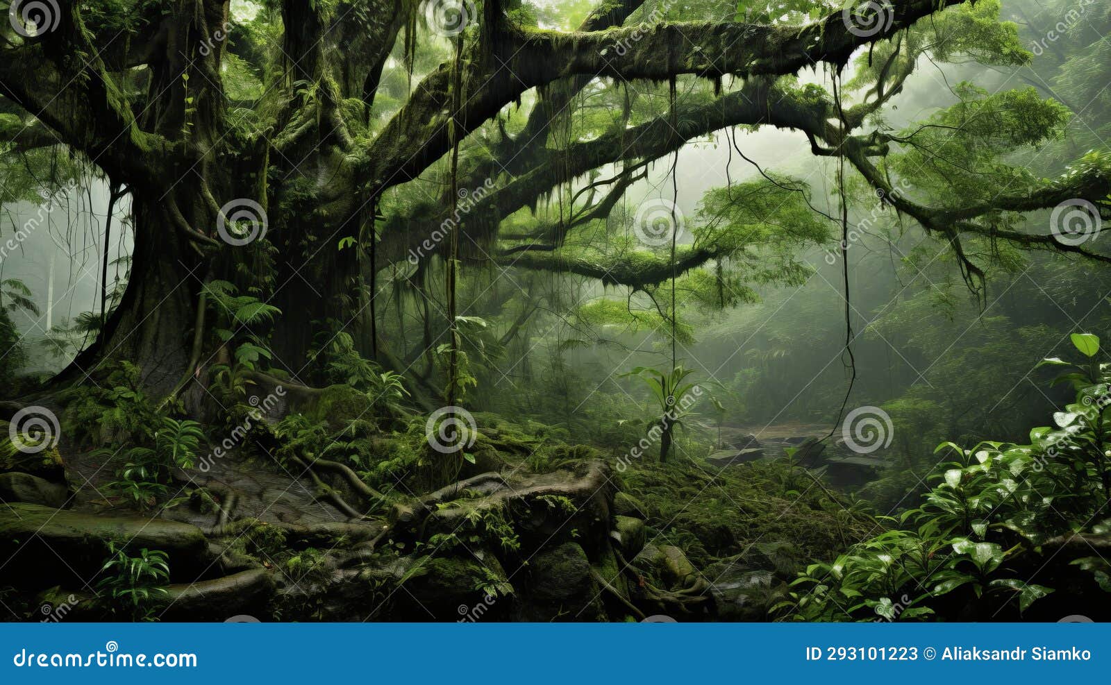 Giant Tree in the Rainforest, with Moss, Foliage, Full of Greenery ...