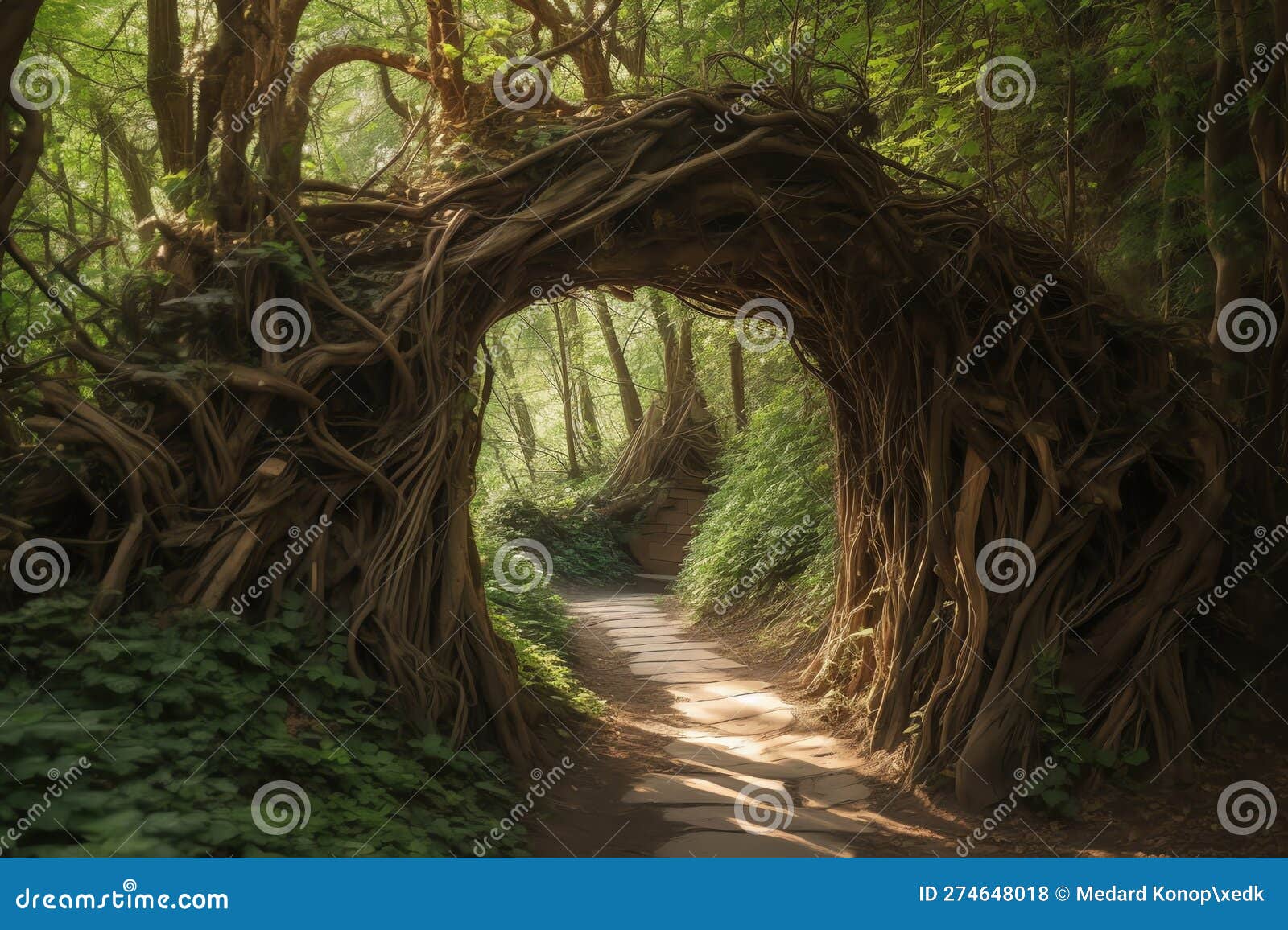 Giant Tree Tunnel in the Forest with Path To the Entrance. Made with ...