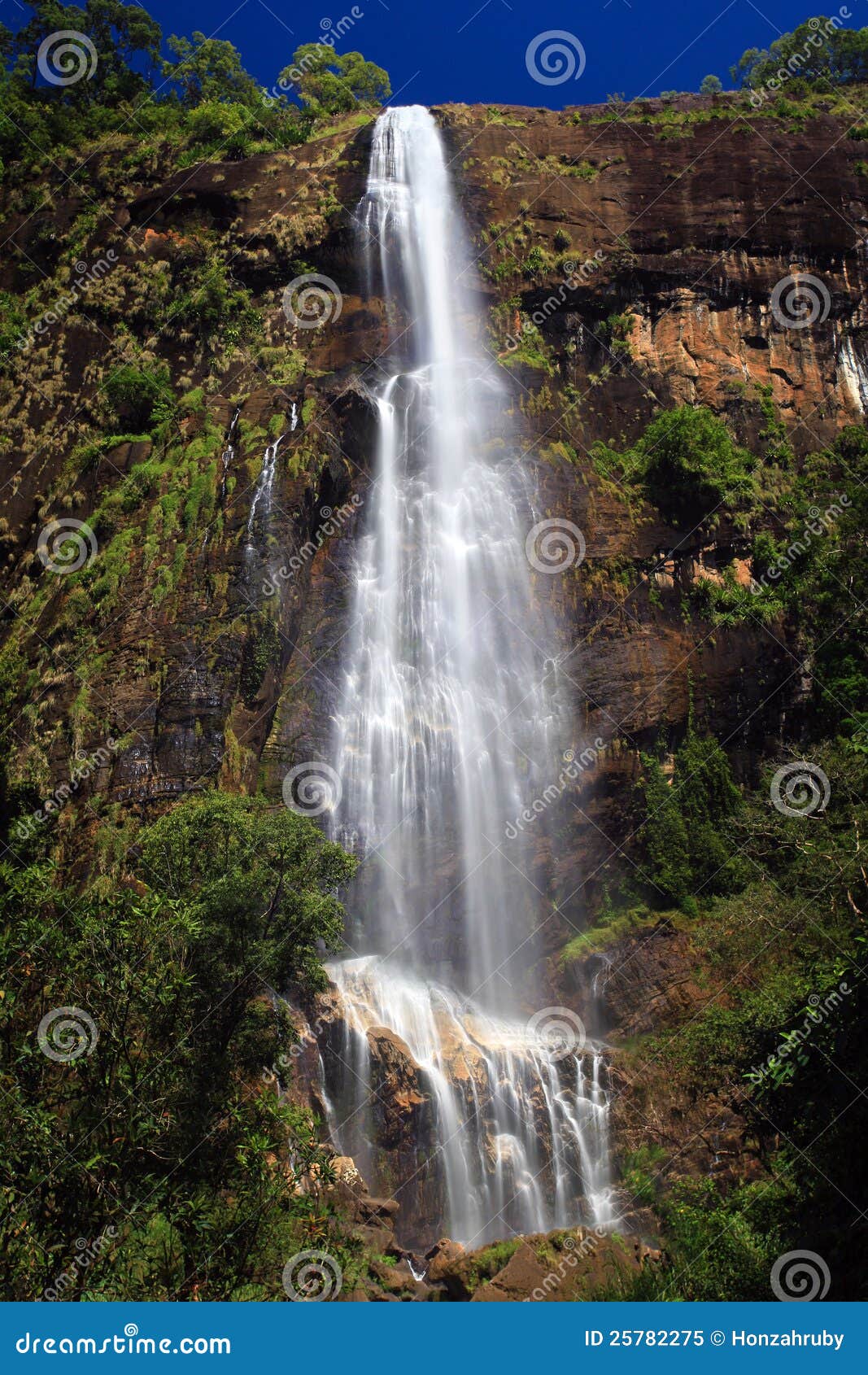 Giant Tropical Waterfall Bambarakanda Stock Image - Image of light ...