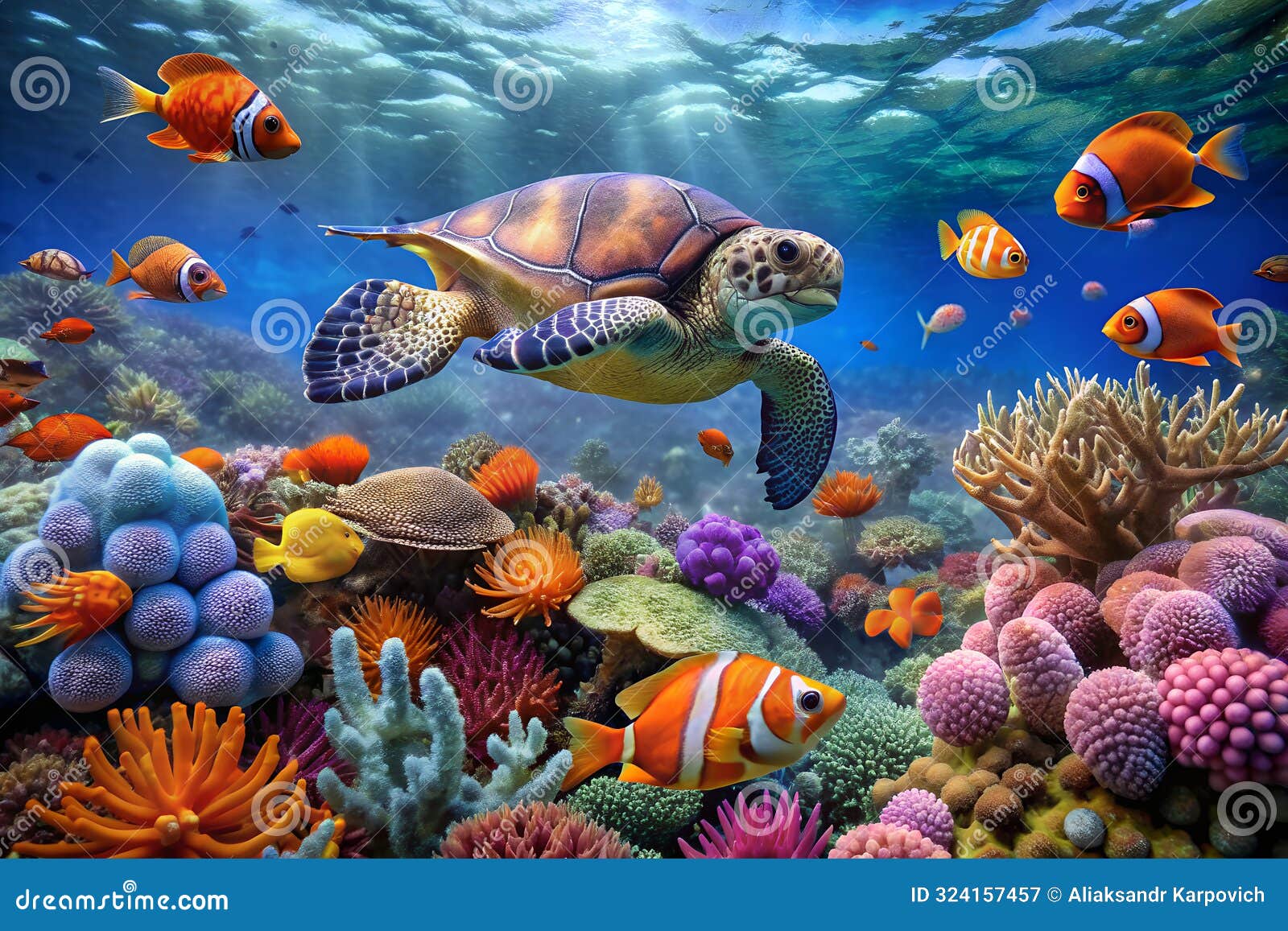 Giant Turtle In Coral Reefs. Royalty-Free Stock Photography ...