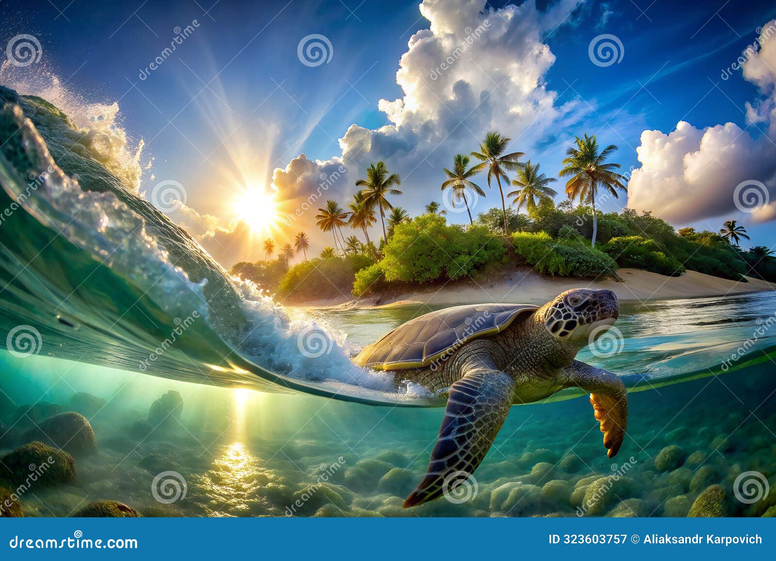 A Giant Turtle in an Ocean Wave. Stock Image - Image of giants ...