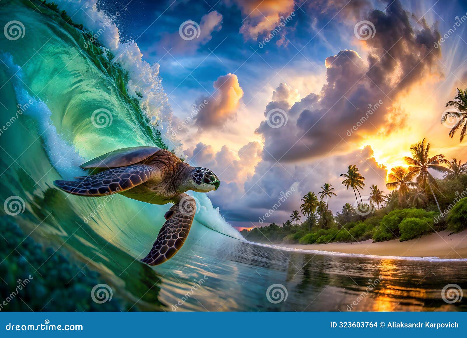 A Giant Turtle in an Ocean Wave. Stock Photo - Image of marine ...