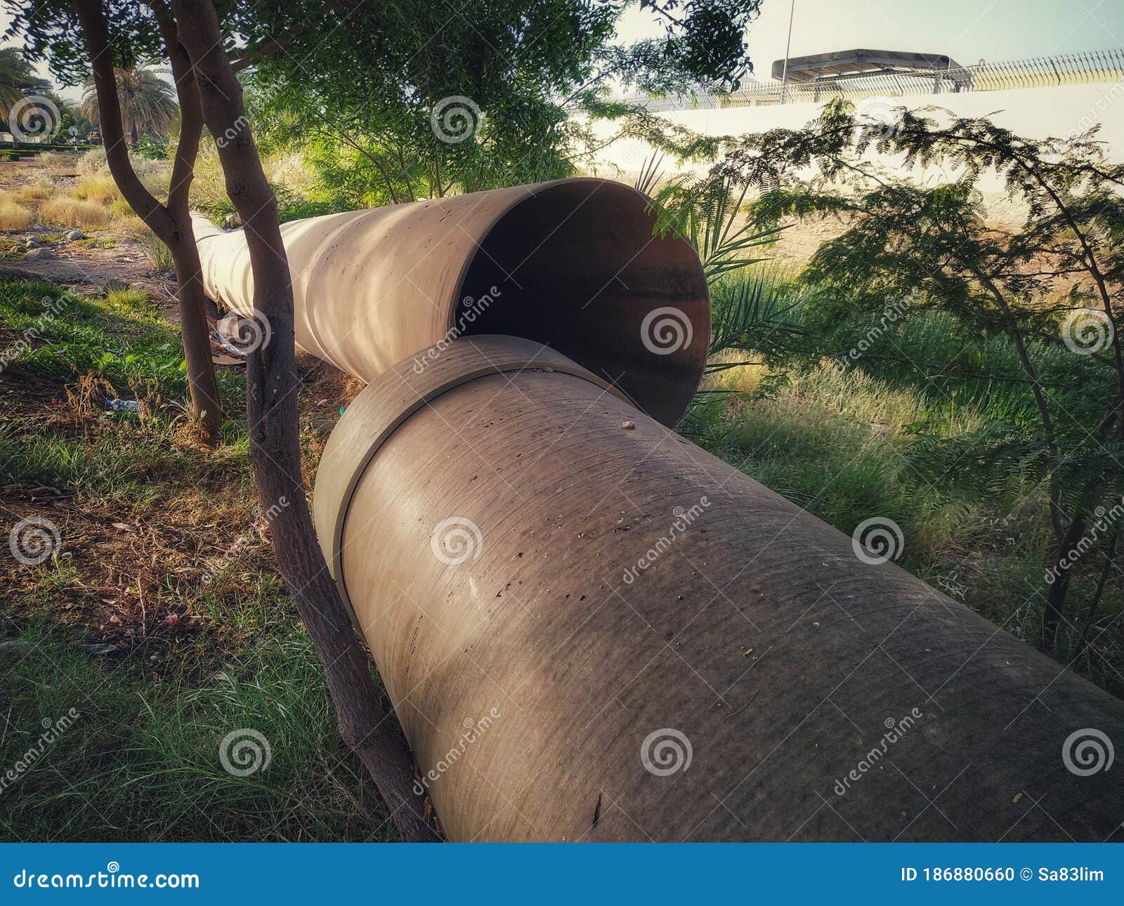 Giant Water Pipe Line in a Construction Site Stock Photo - Image of ...