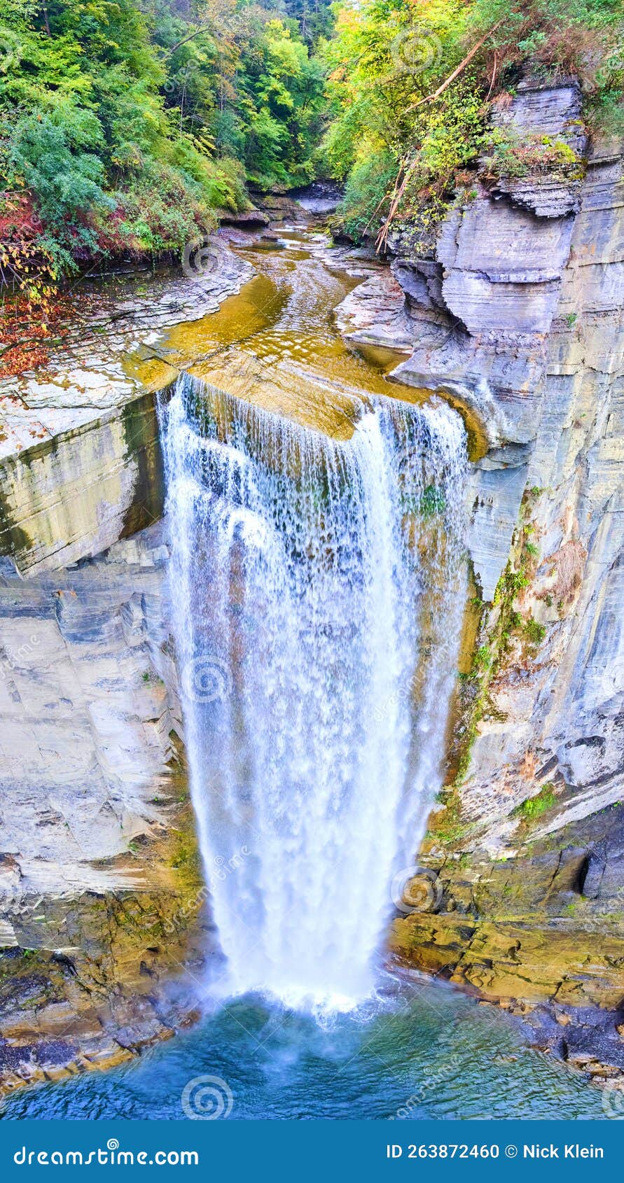 Giant Waterfall from Above with View Down River and of Forest Stock ...