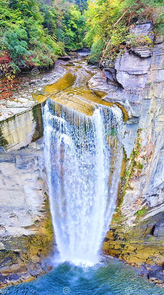 Giant Waterfall from Above with View Down River and of Forest Stock ...