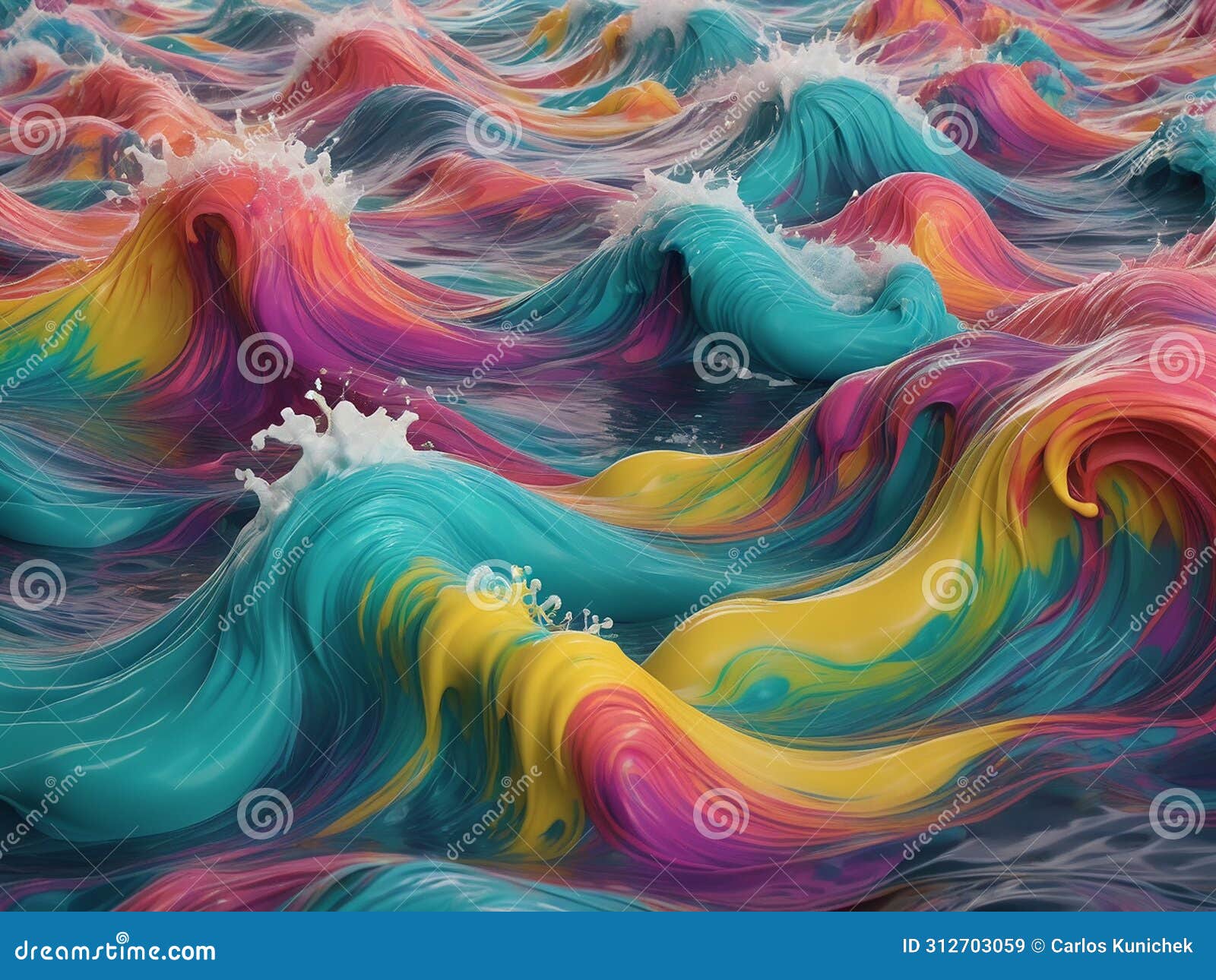 A Giant Wave of Colourful Oozing - Generated by Ai Stock Illustration ...