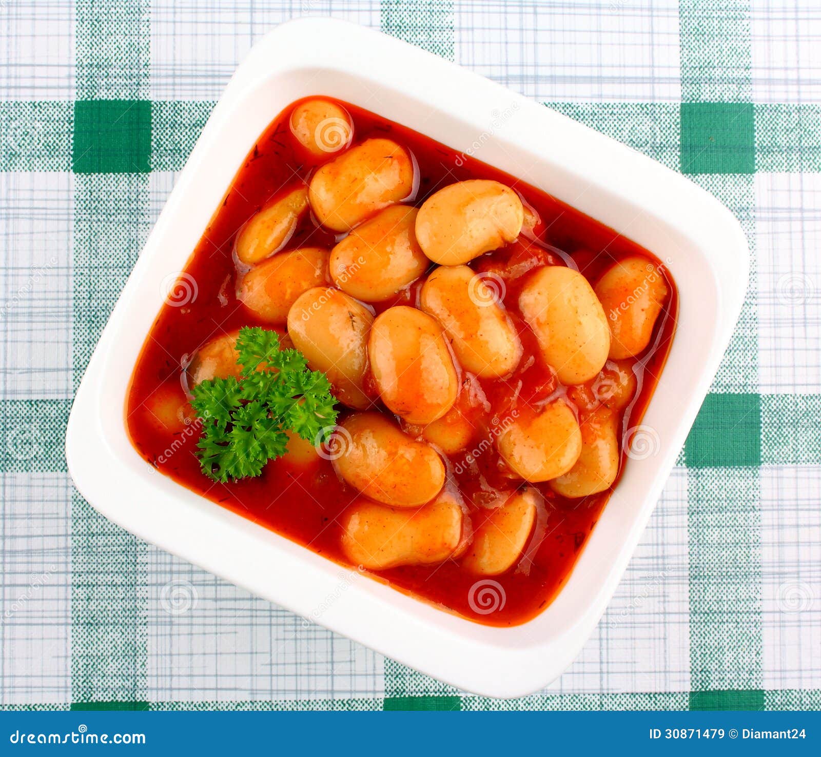 Giant White Beans in Tomato Sauce Stock Image - Image of tablecloth ...