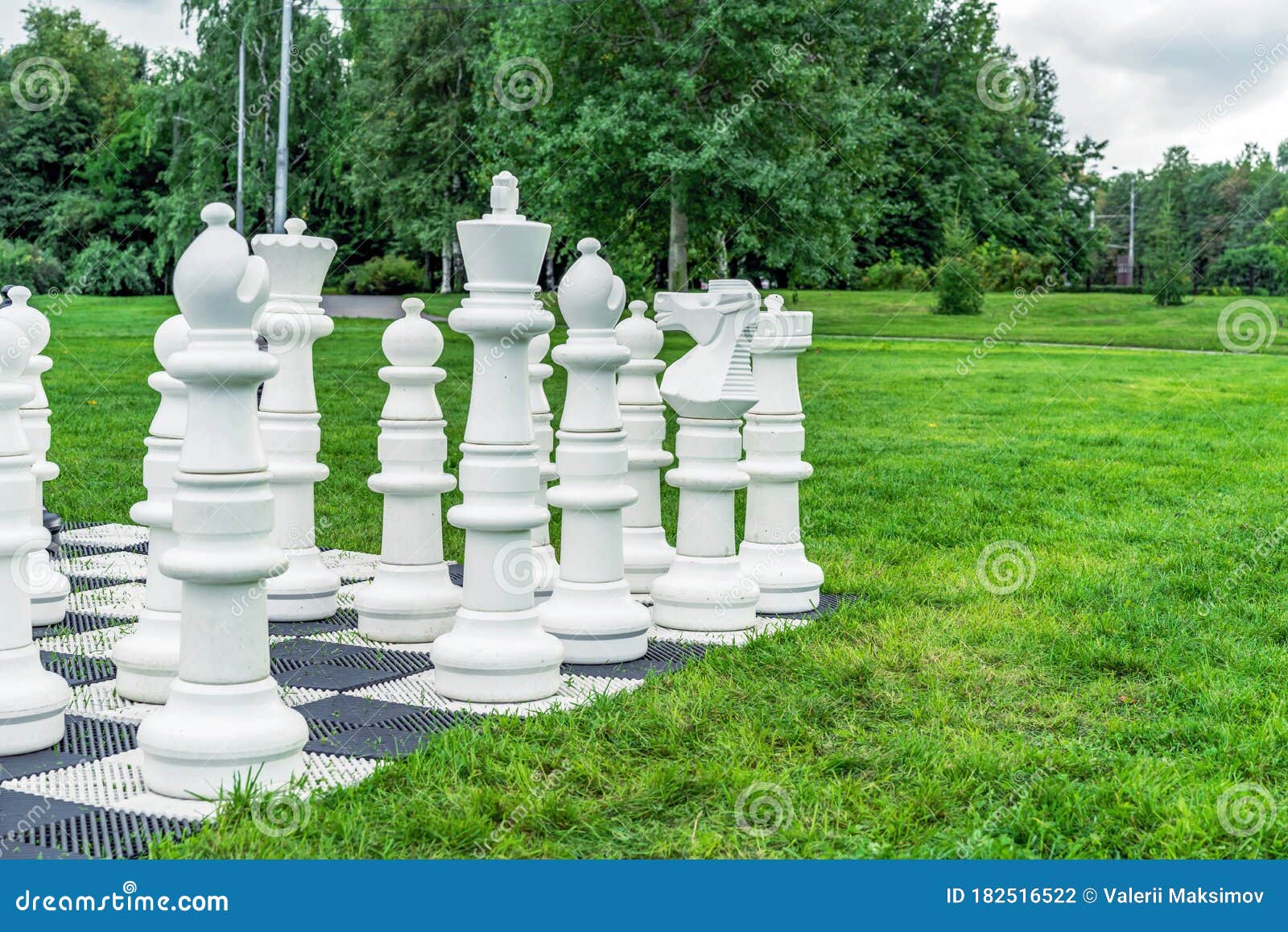 Giant White Chess Pieces on a Background of Nature Stock Photo - Image ...