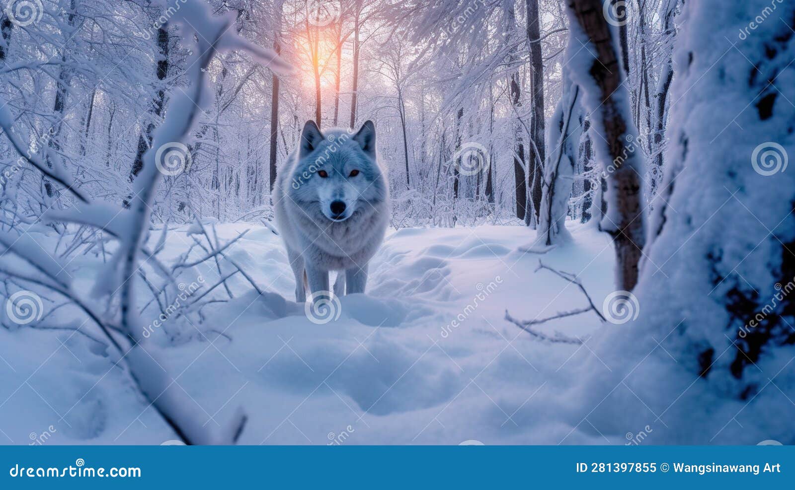 Giant Wolf, Snow Covered Trees Generative AI Stock Illustration ...