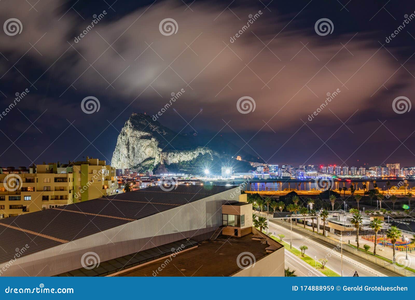 Gibraltar, UK - January 7, 2020: Gibraltar Rock View at Night Editorial ...