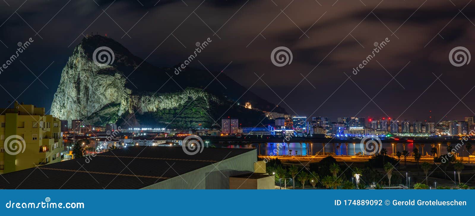Gibraltar, UK - January 7, 2020: Gibraltar Rock View at Night Editorial ...