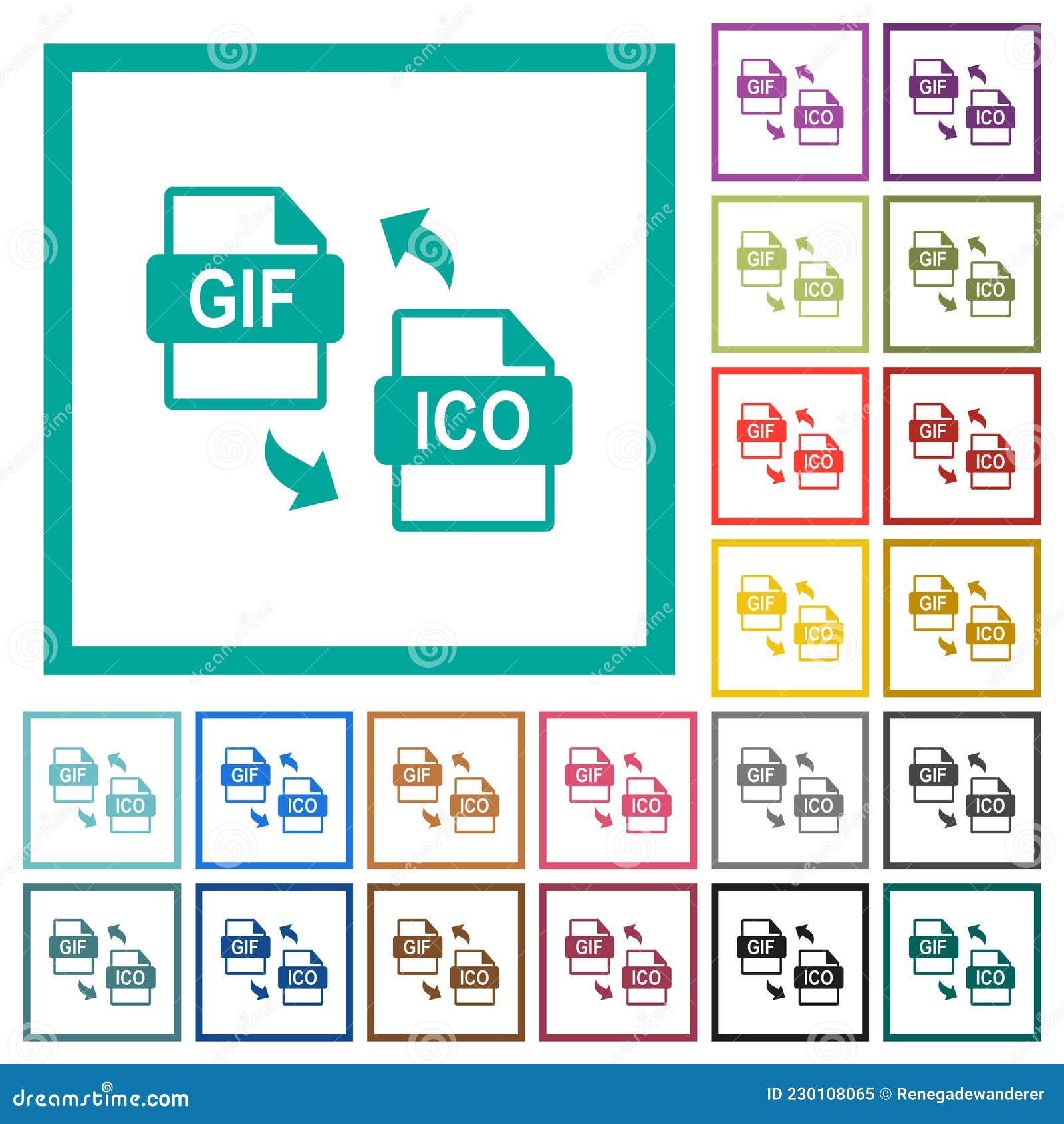 GIF ICO File Conversion Flat Color Icons with Quadrant Frames Stock ...