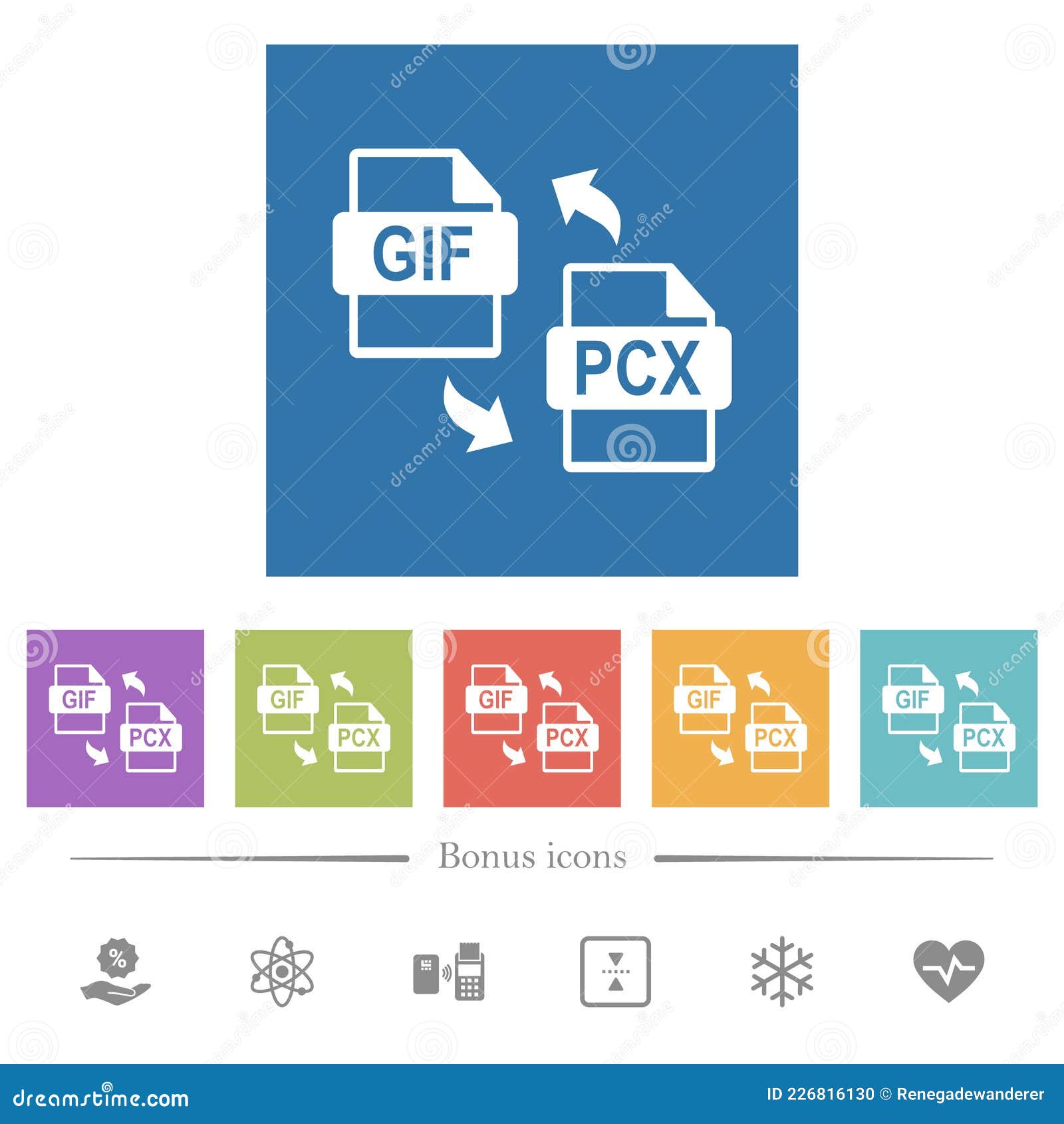 GIF PCX File Conversion Flat White Icons in Square Backgrounds Stock ...