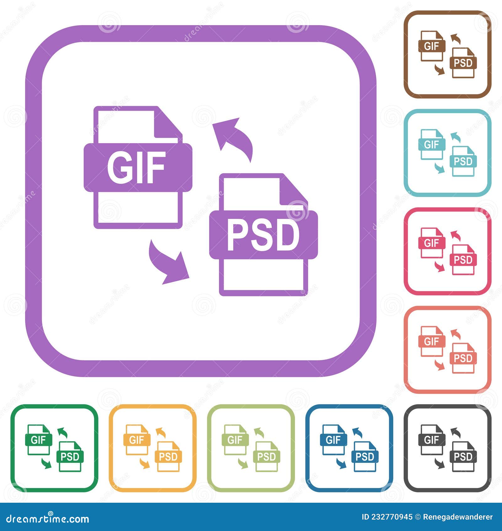 GIF PSD File Conversion Simple Icons Stock Vector - Illustration of ...