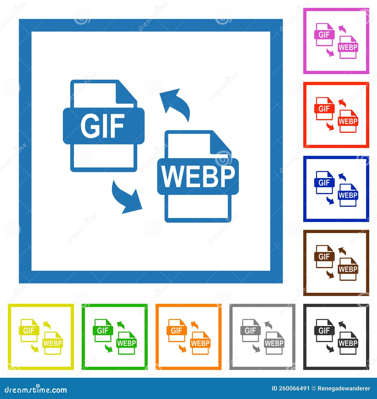 GIF WEBP File Conversion Flat Framed Icons Stock Vector - Illustration of conversion, arrows ...