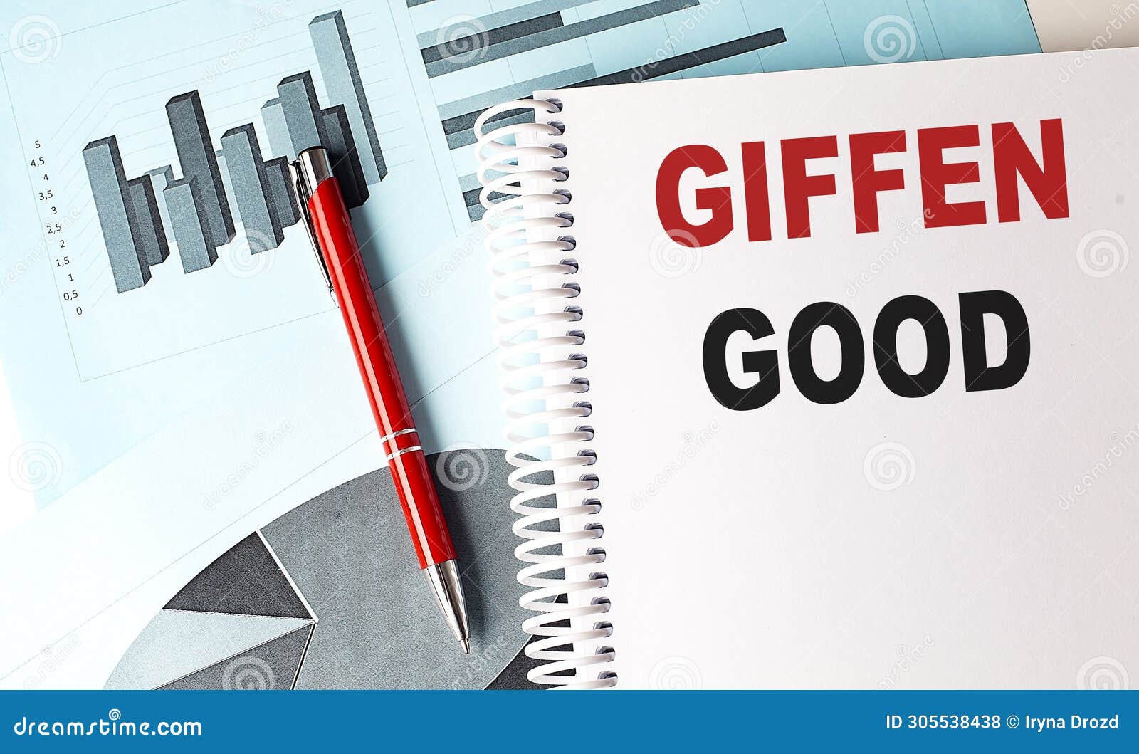 GIFFEN GOOD Text on a Notebook with Pen on a Chart Background Stock ...