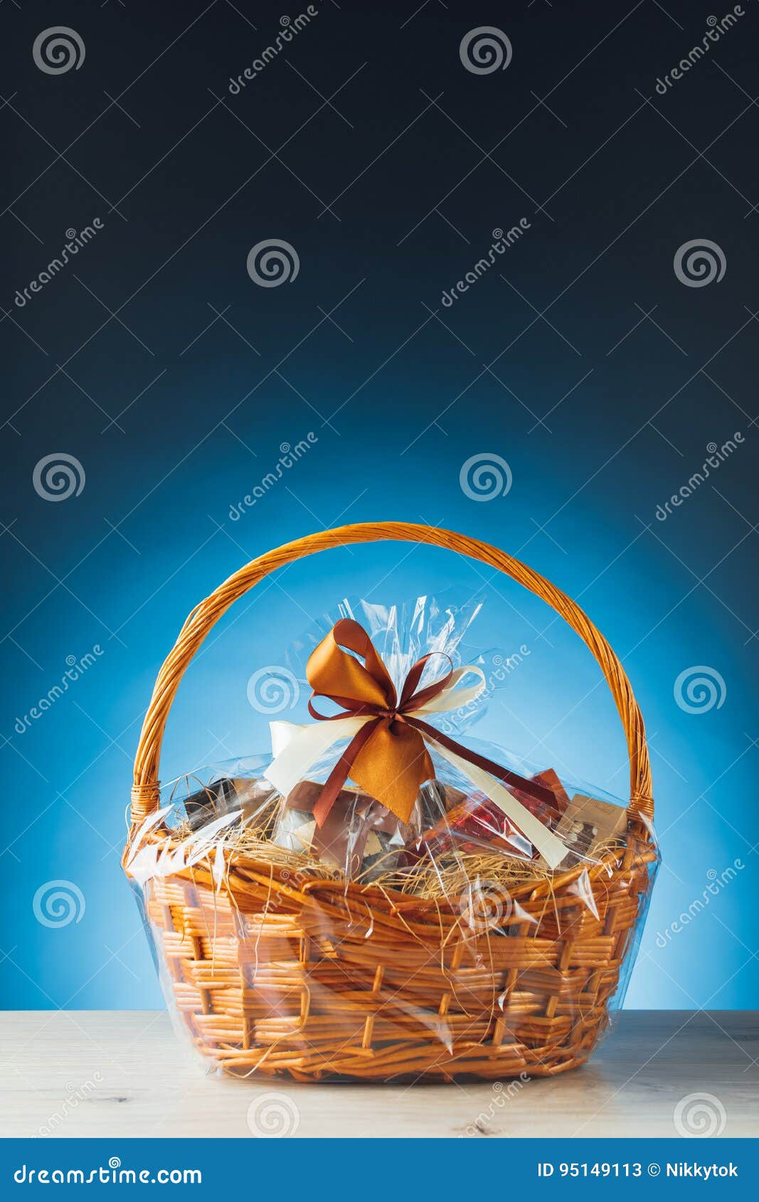 Gift Basket on Blue Background Stock Image - Image of packing ...