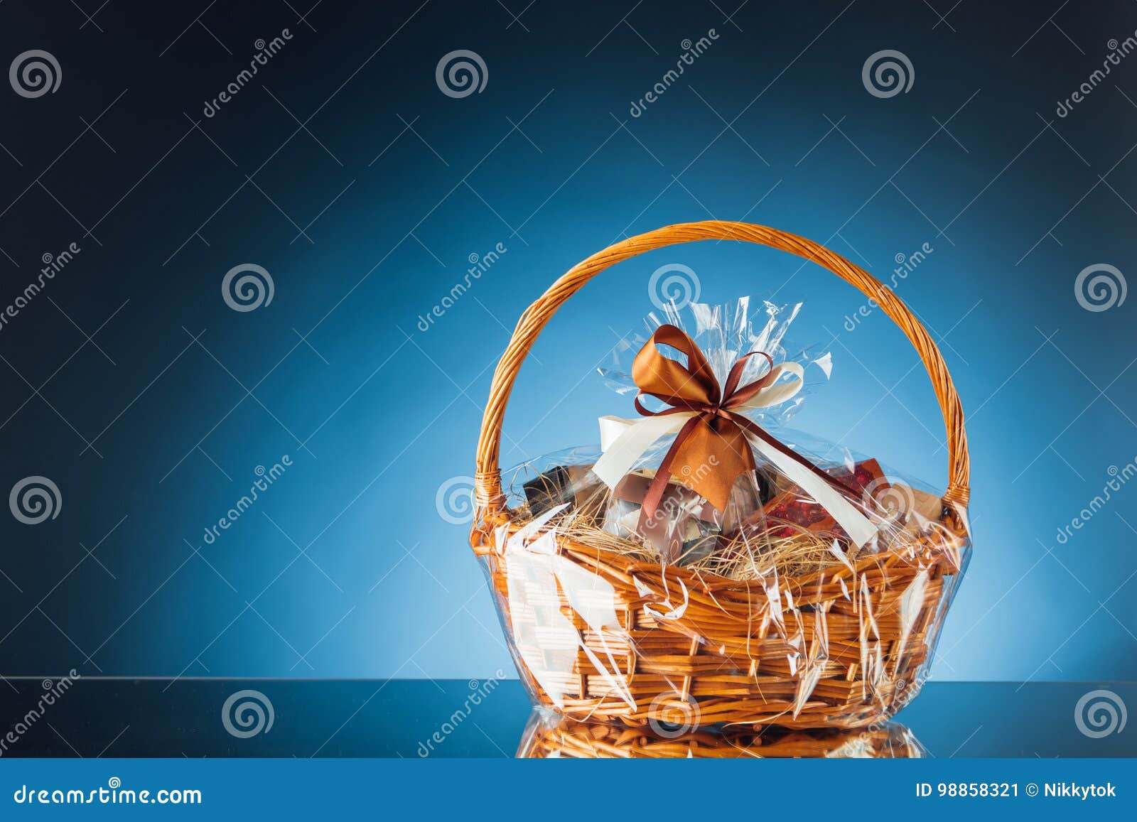 Gift Basket on Blue Background Stock Image - Image of aesthetic ...