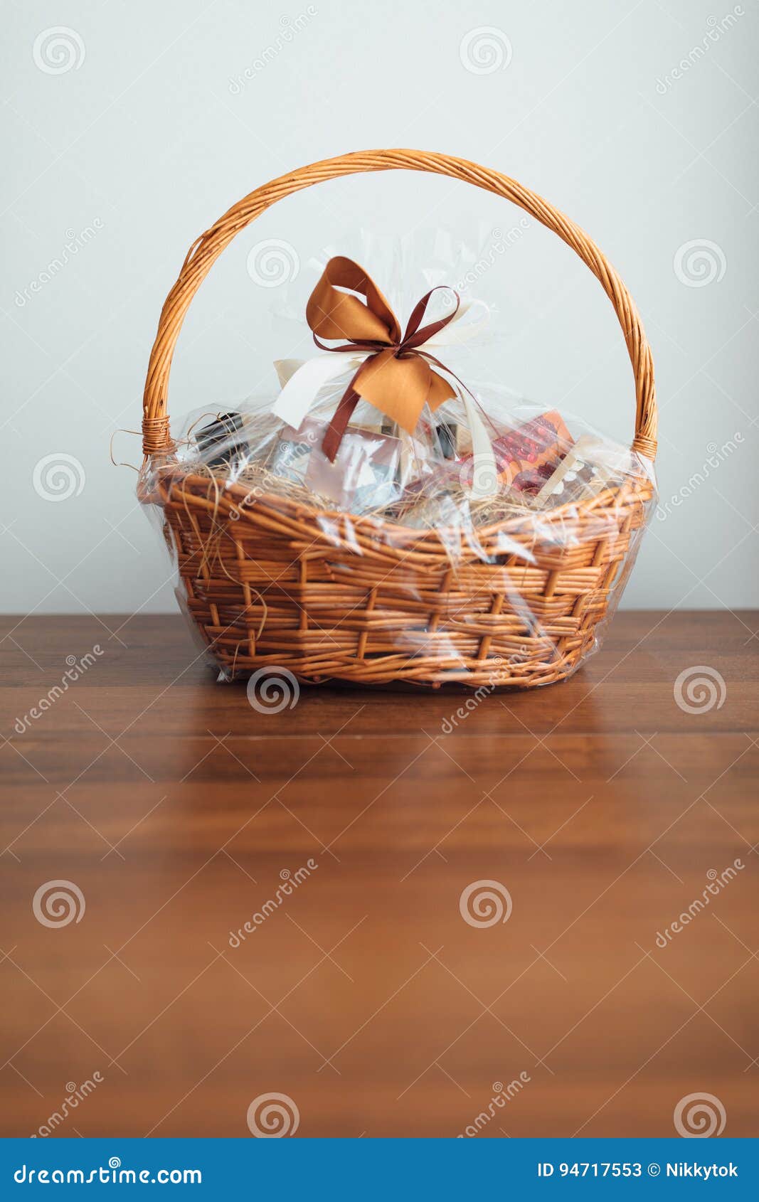 Gift Basket on Grey Background Stock Image - Image of object, rattan ...