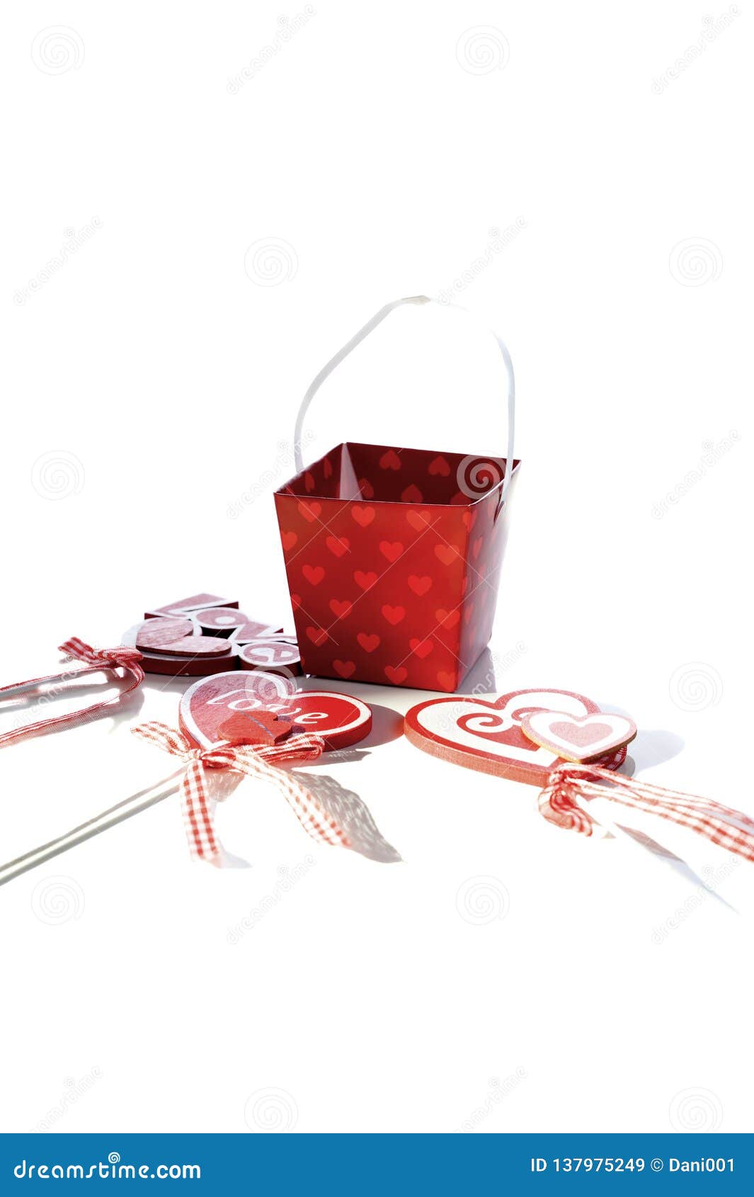 Gift Basket and Hearts on White Background Stock Image - Image of heart ...