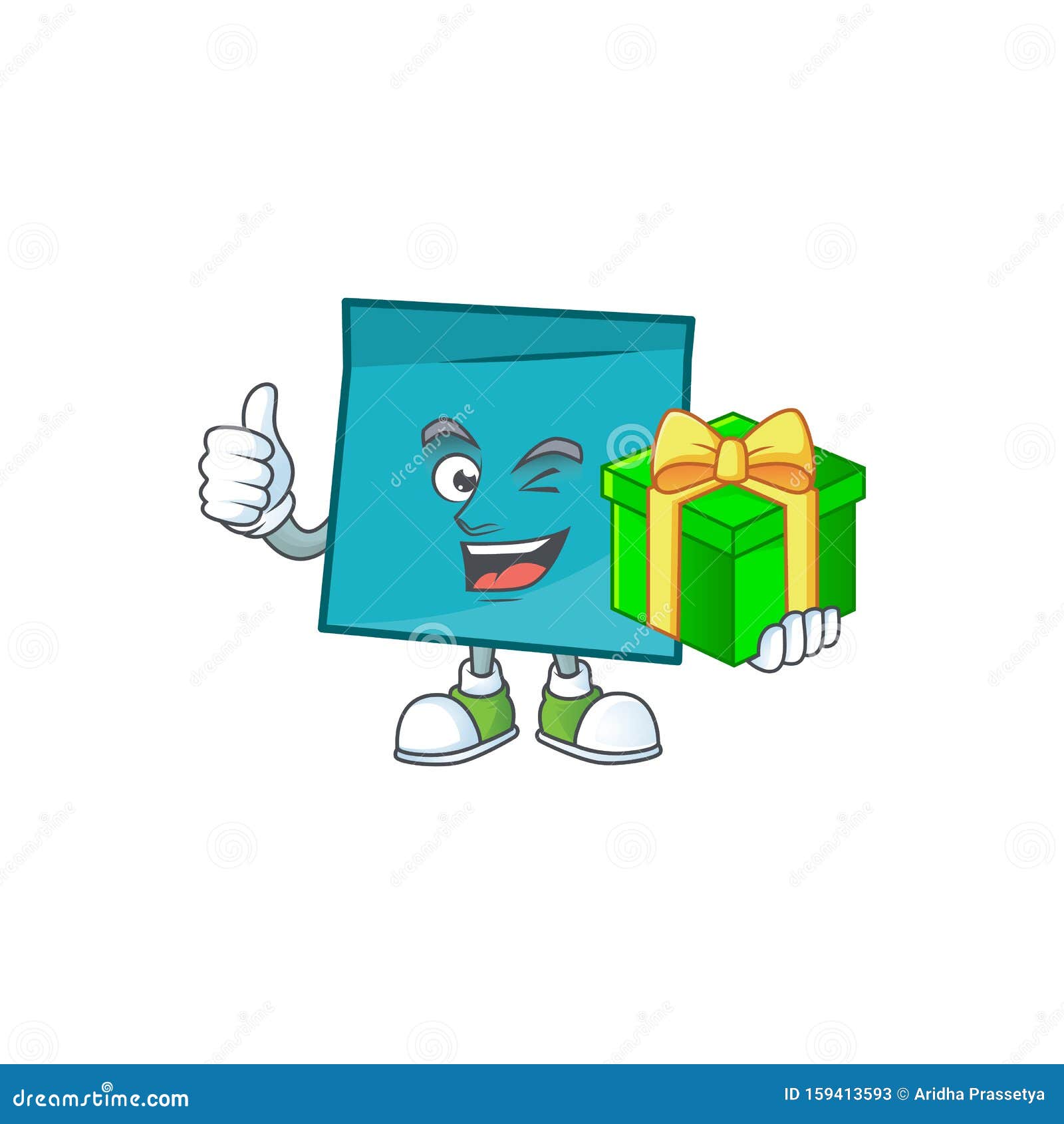 With Gift Blue Rectangle Sticker Paper on White Background. Stock ...
