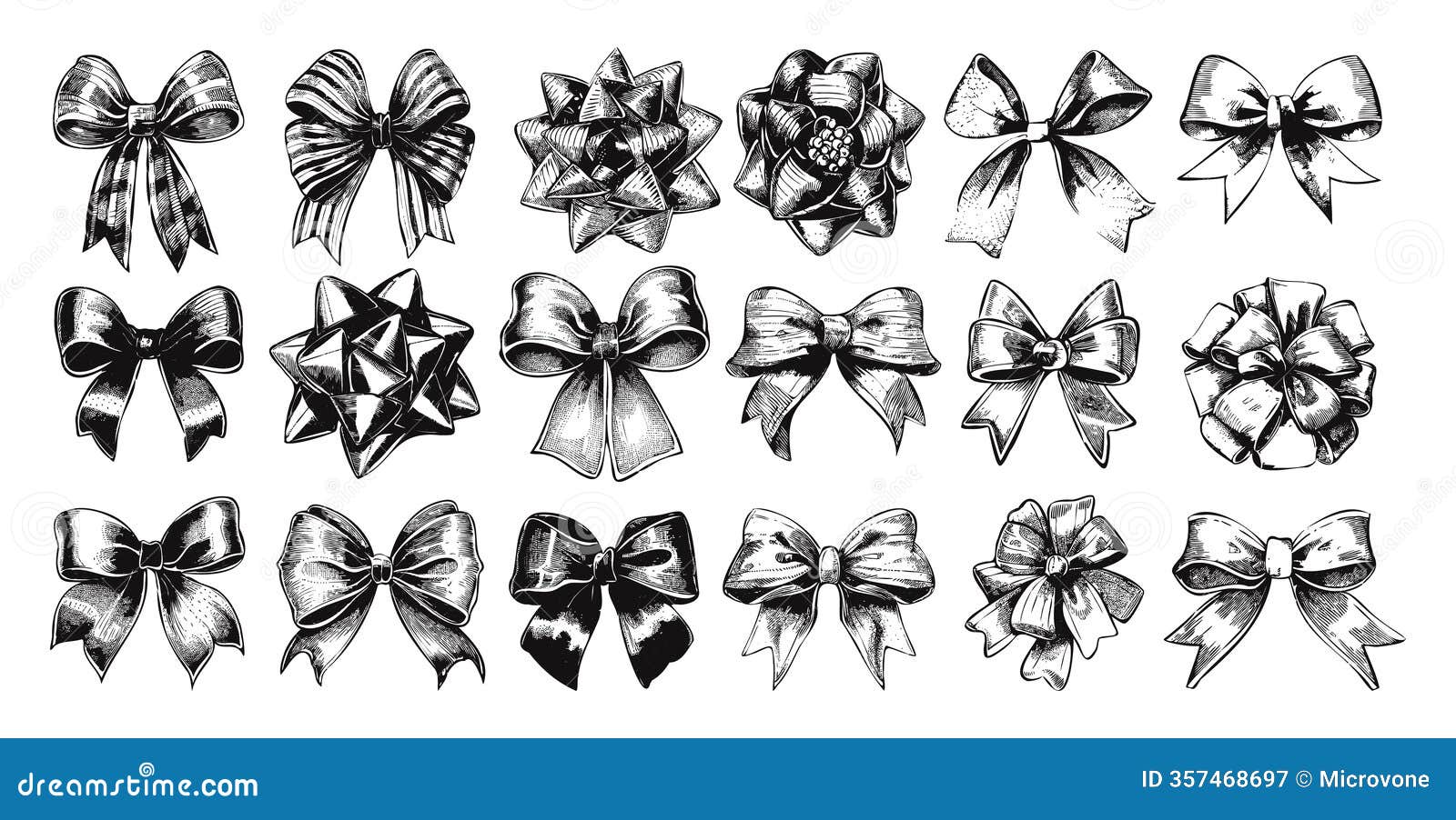 Gift Bows Packaging Engraving Vector Set. Lance Box Decorative Present ...