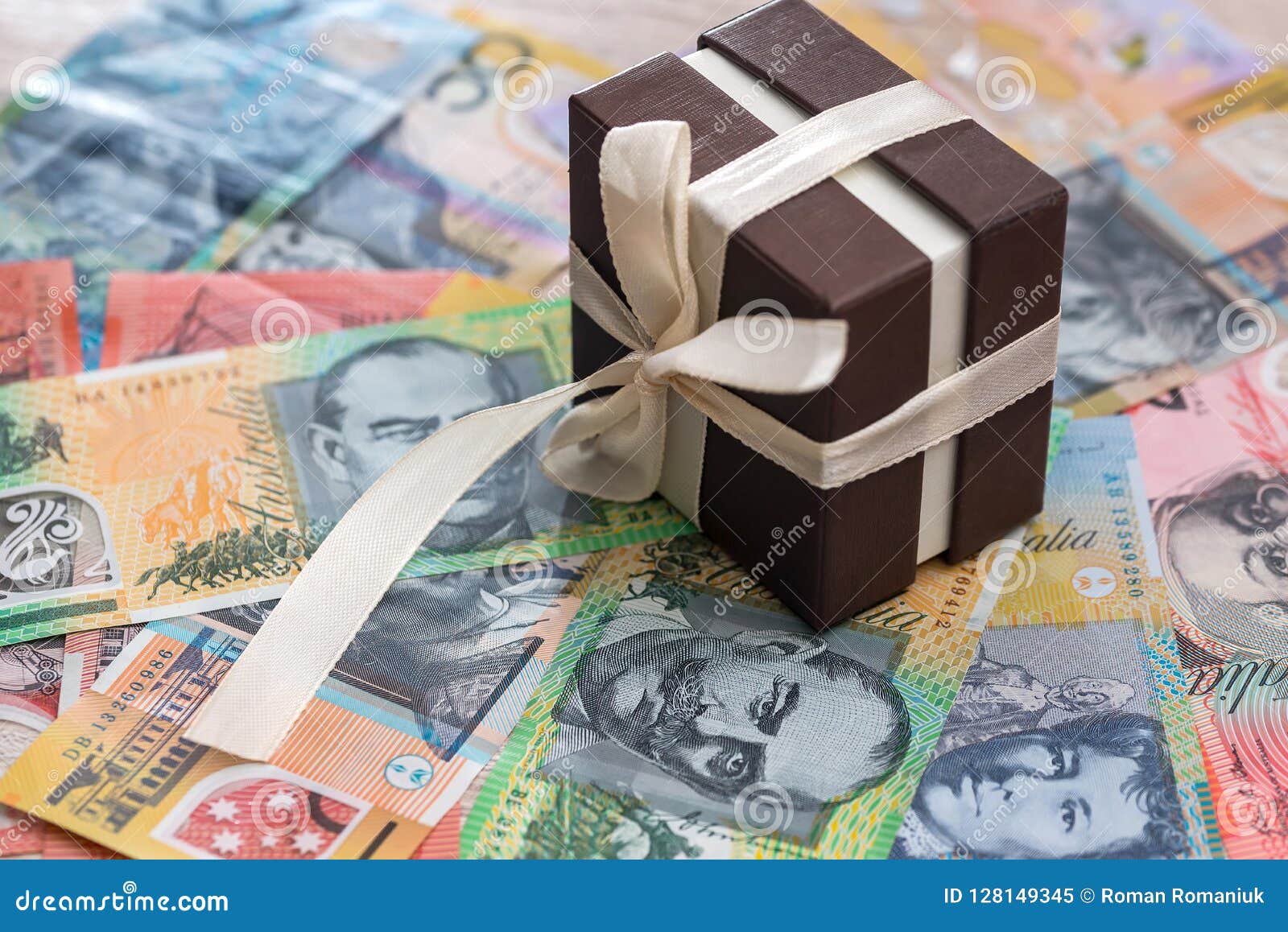 Gift Box on Australian Dollar Background Stock Image - Image of heap ...