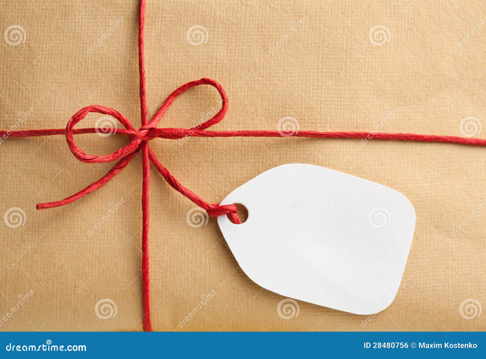 Gift Box with Blank Gift Tag Stock Photo - Image of cord, surprise ...