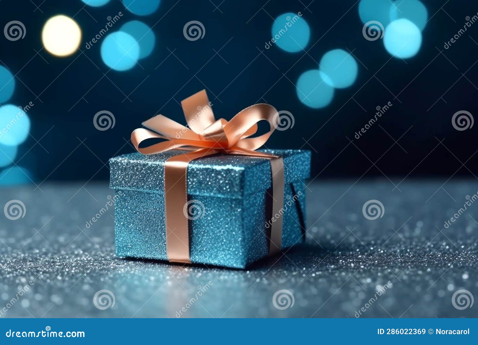 Gift Box on Blue Background and Bokeh AI Generated Stock Illustration ...