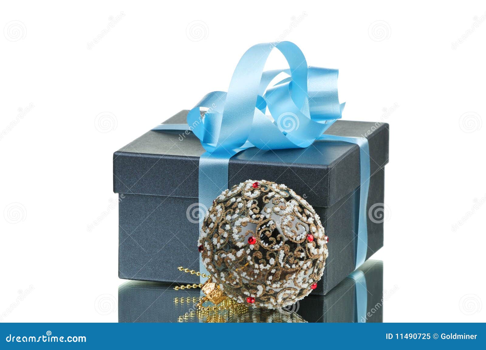 Gift Box with Blue Ribbon Isolated Stock Image - Image of handmade ...