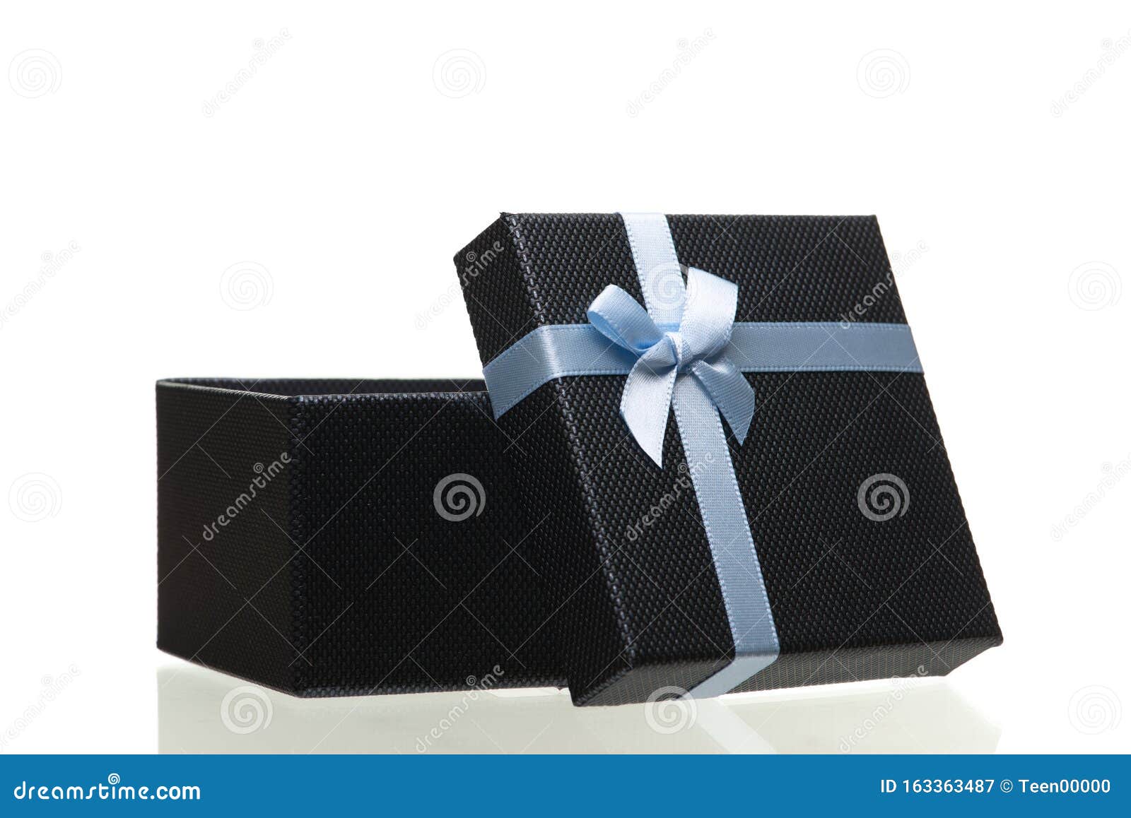 Gift Box with Blue Ribbon Isolated on White Stock Image - Image of ...
