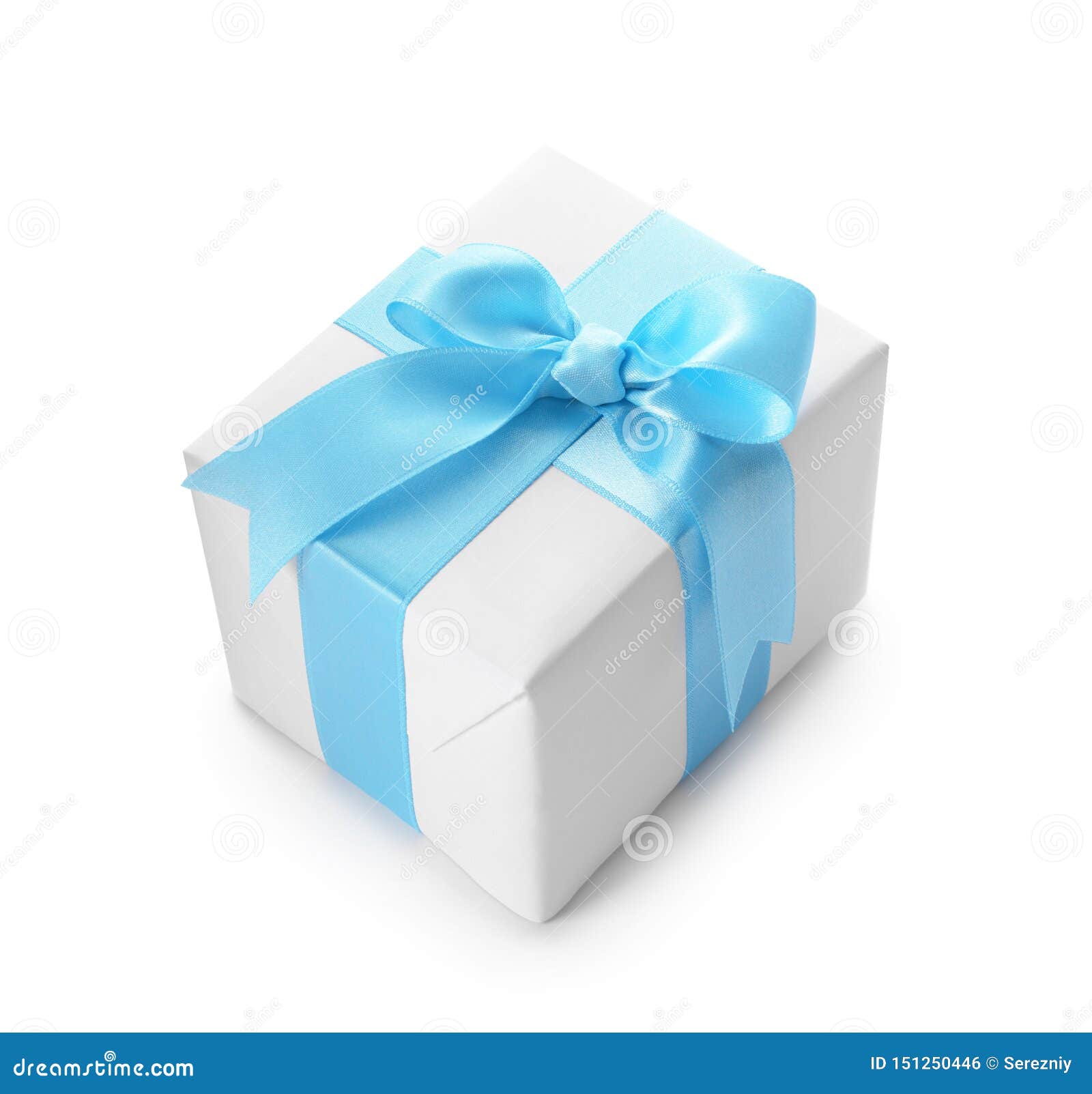 Gift Box with Blue Ribbon on White Background Stock Photo - Image of ...