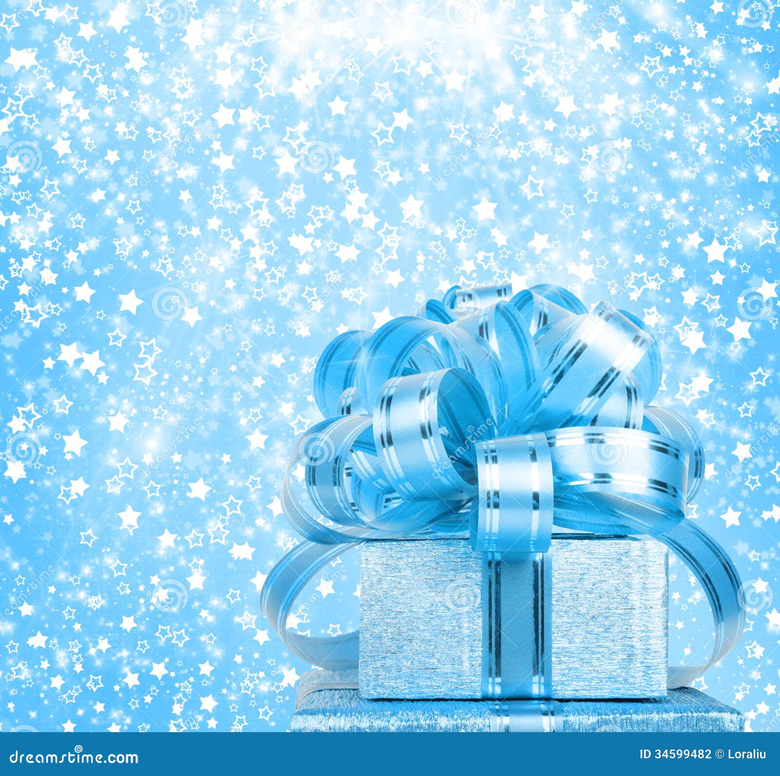 Gift Box in Blue Wrapping Paper Stock Photo - Image of card, blue: 34599482