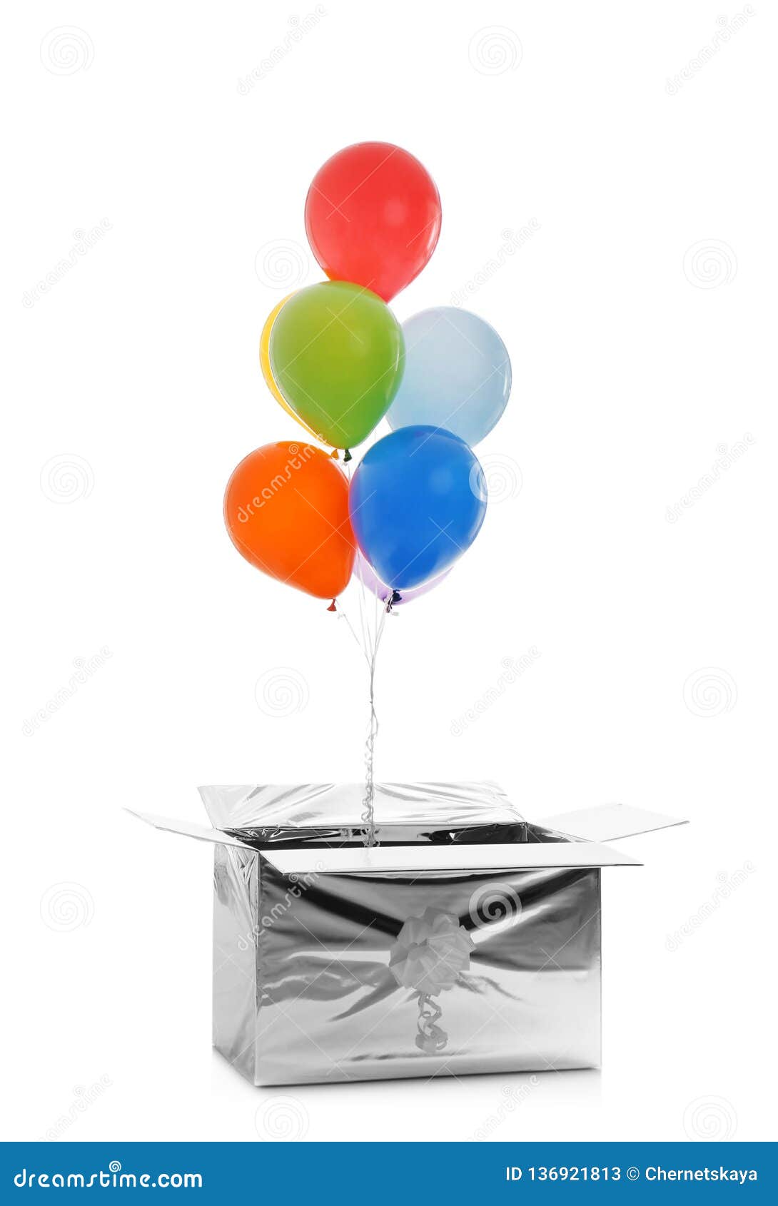 Gift Box with Bright Air Balloons on White Stock Image - Image of ...