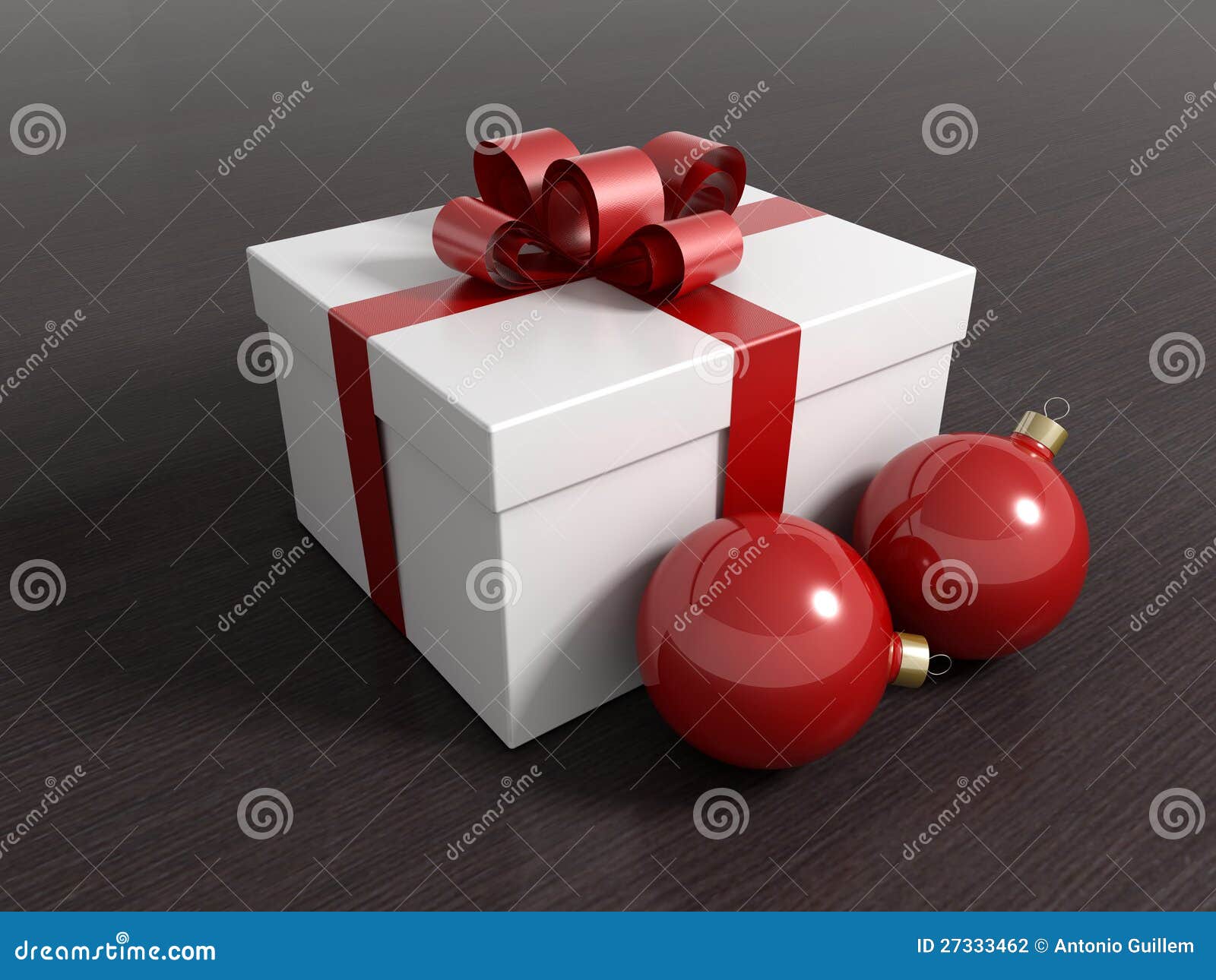 Gift Box with Christmas Balls and a Red Ribbon Stock Illustration ...