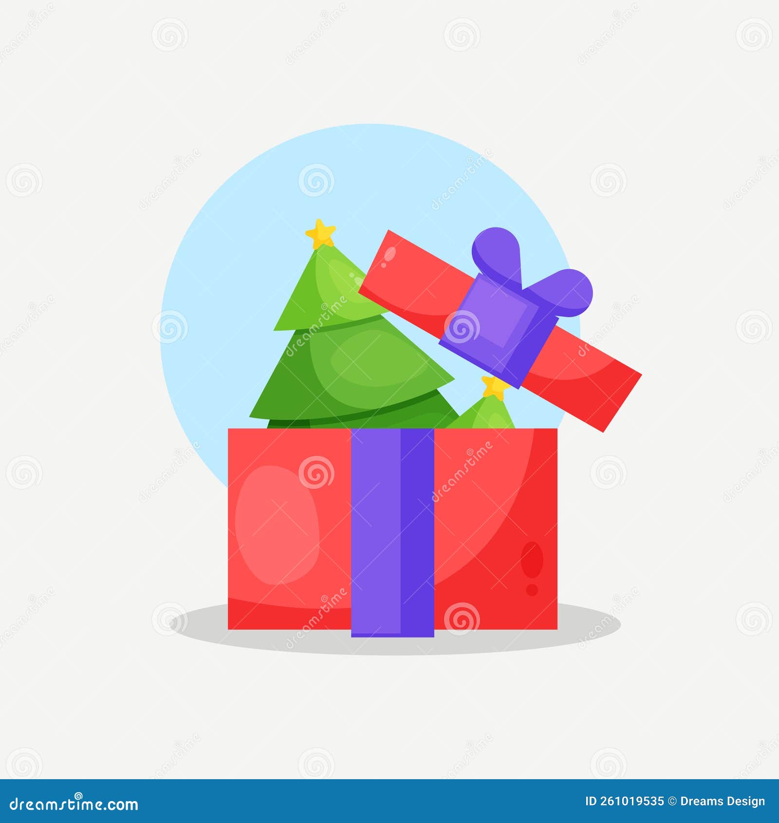 Gift Box with Christmas Tree Cartoon Style Illustration Stock Vector ...