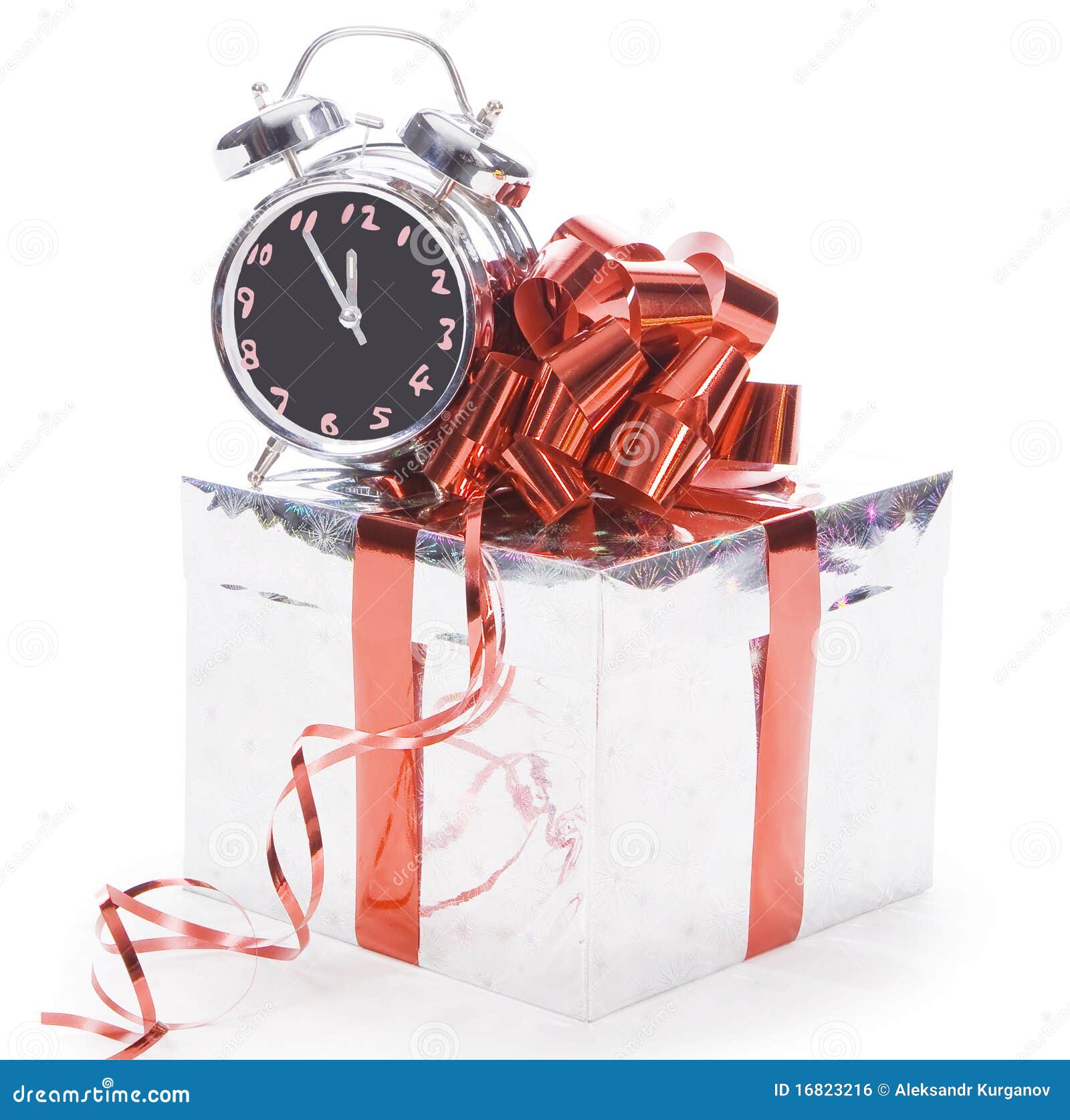 Gift Box with Clock Over the White Stock Photo - Image of festive ...