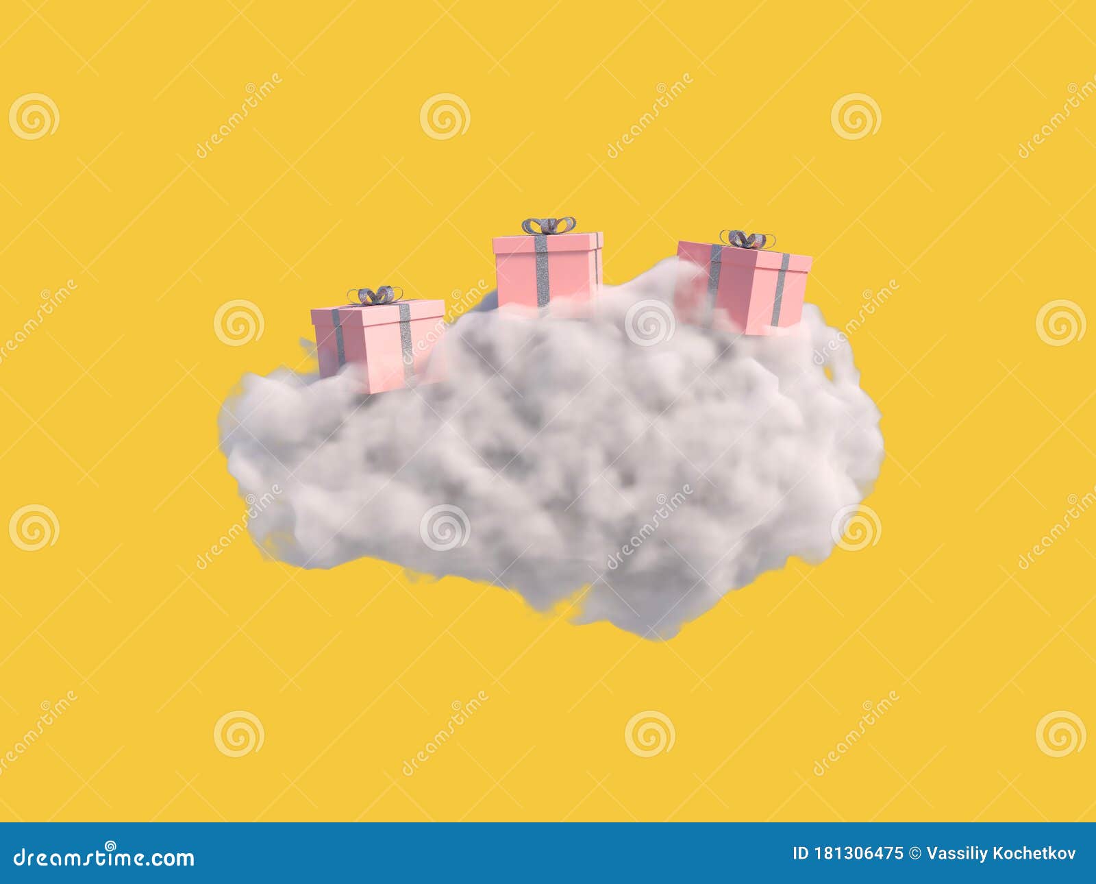 Gift Box on the Cloud on Yellow Background. 3d Rendering Stock ...