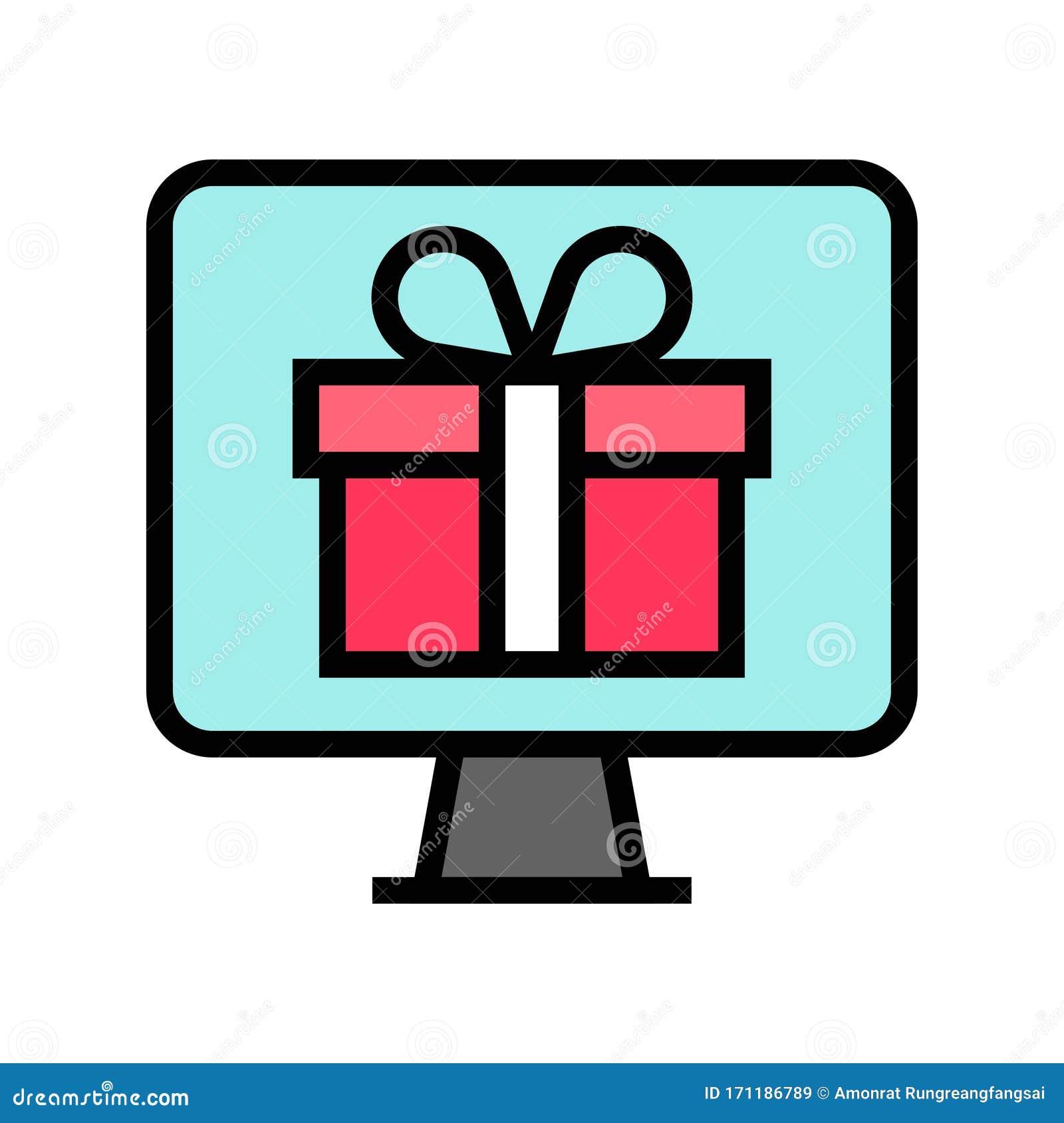 Gift Box on Computer Screen, Filled Style Icon Stock Vector ...