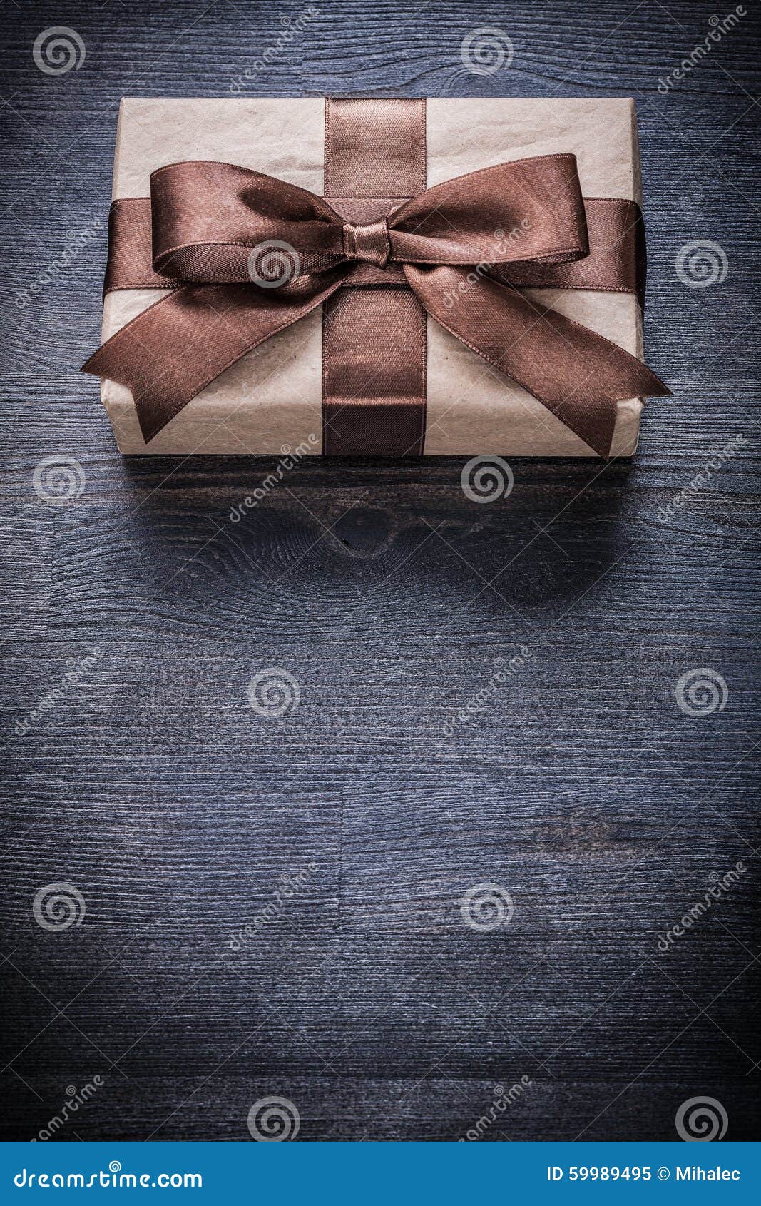 Gift Box-container in Wrapping Paper on Vintage Wooden Board Stock ...