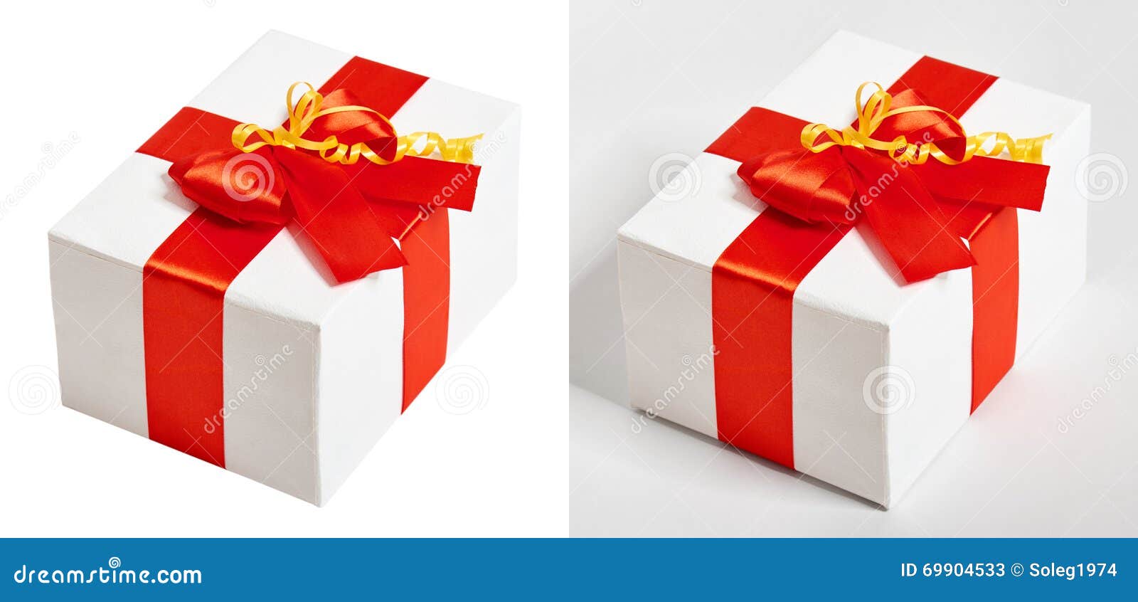 Gift Box Decorated Silk Red Ribbon and Bow, Object on White Studio ...