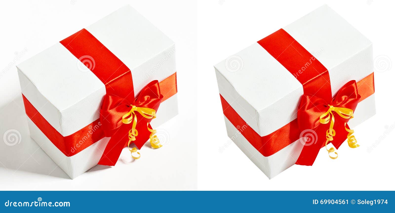 Gift Box Decorated Silk Red Ribbon and Bow, Object on White Studio ...