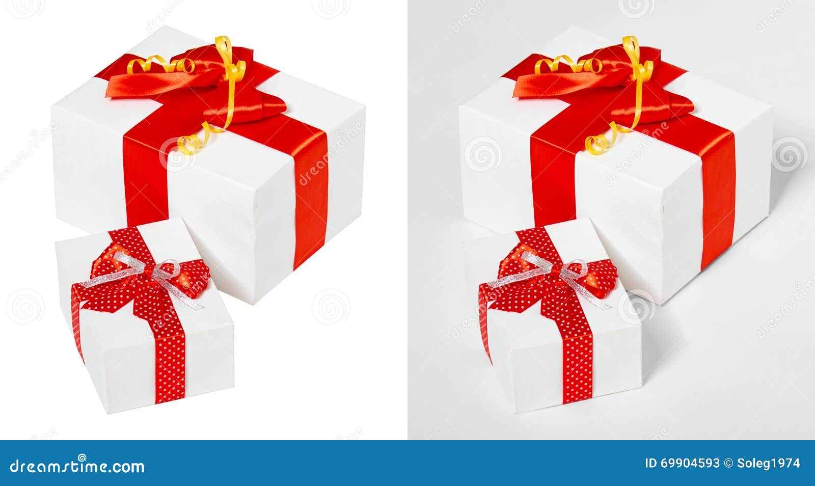 Gift Box Decorated Silk Red Ribbon and Bow, Object on White Studio ...