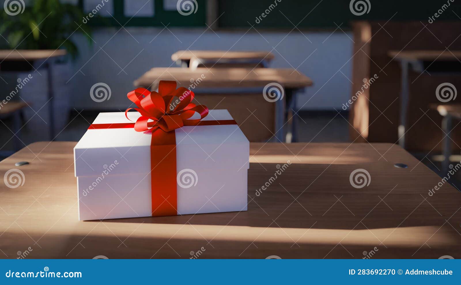 Gift Box on Desk in School Classroom, 3d Rendering Stock Illustration ...