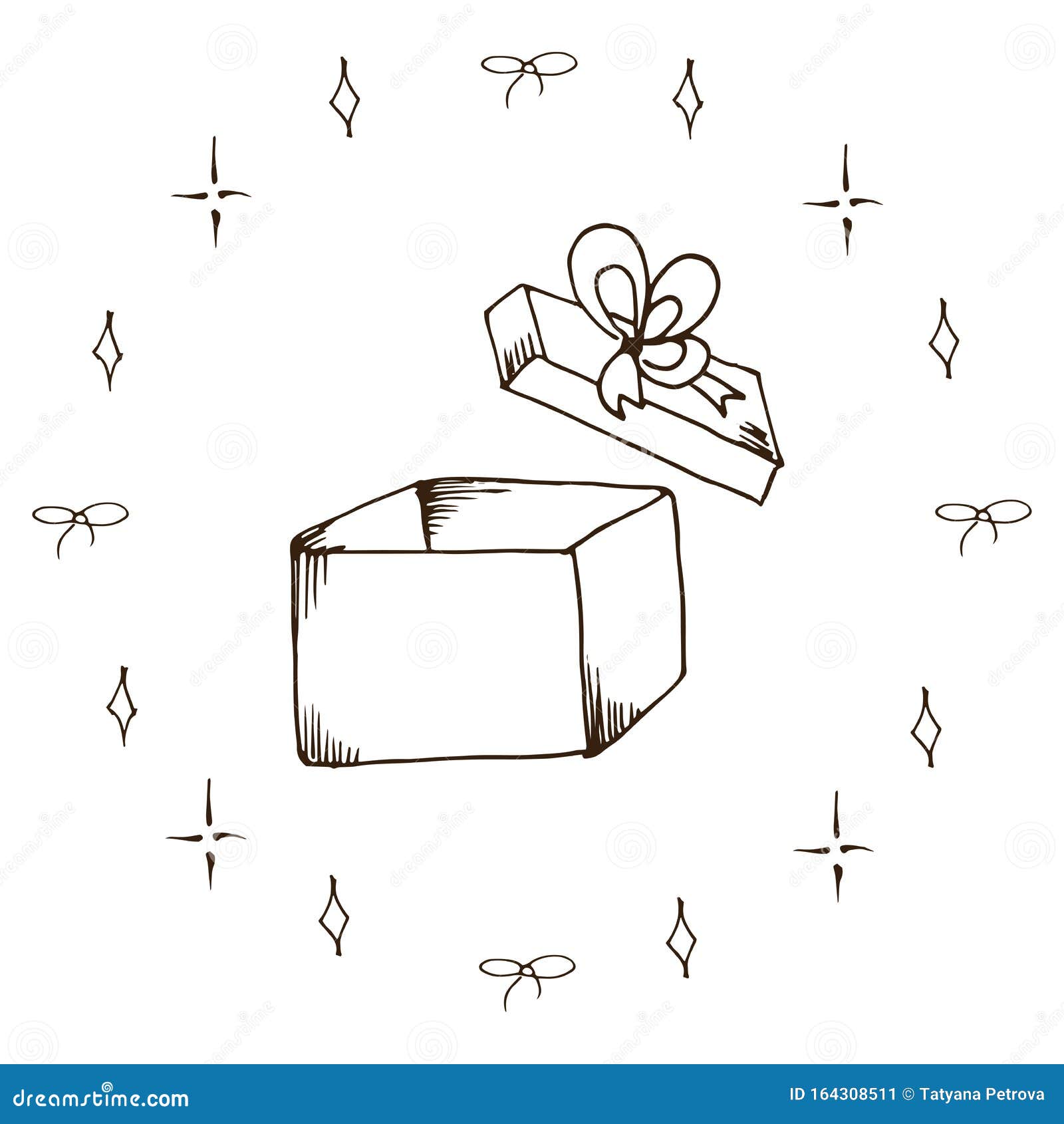Gift Box Doodle. Simple Hand Drawn Gift Box, One, Isolated on White ...